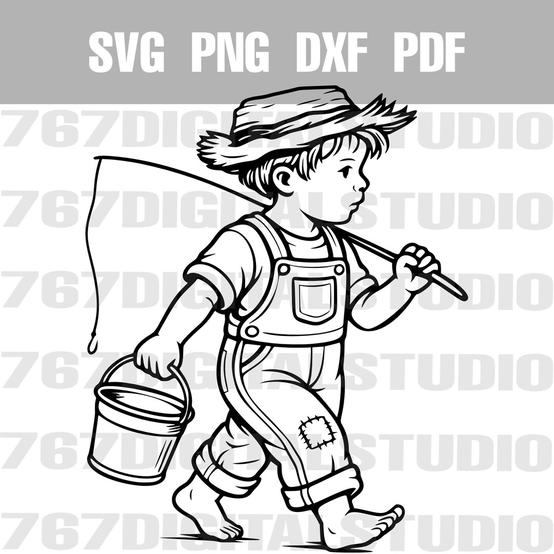 Young Fisherman SVG Png Pdf Dxf Vector Files Clip Art Printable Laser ...