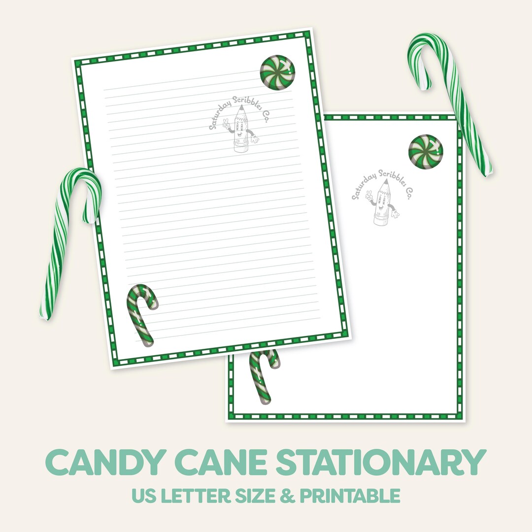 Green Candy Cane Printable Stationery Set - Letter Size Digital Instant ...