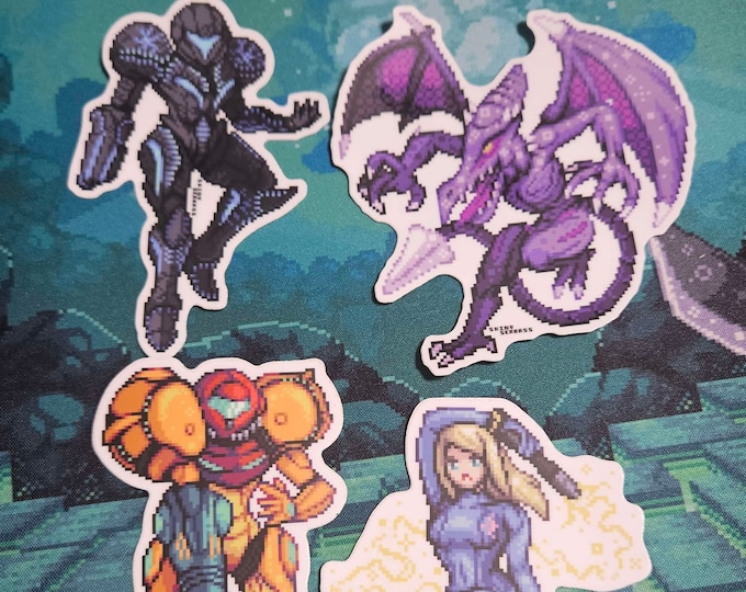 Samus Aran, Ridley, Dark Samus and Zero Suit Pixel Art Stickers | Premium Matte Vinyl Stickers ...