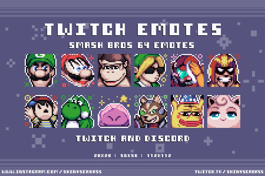 12 Super Smash Bros 64 Emote Set Pixel Art Twitch, Discord Custom Pre ...