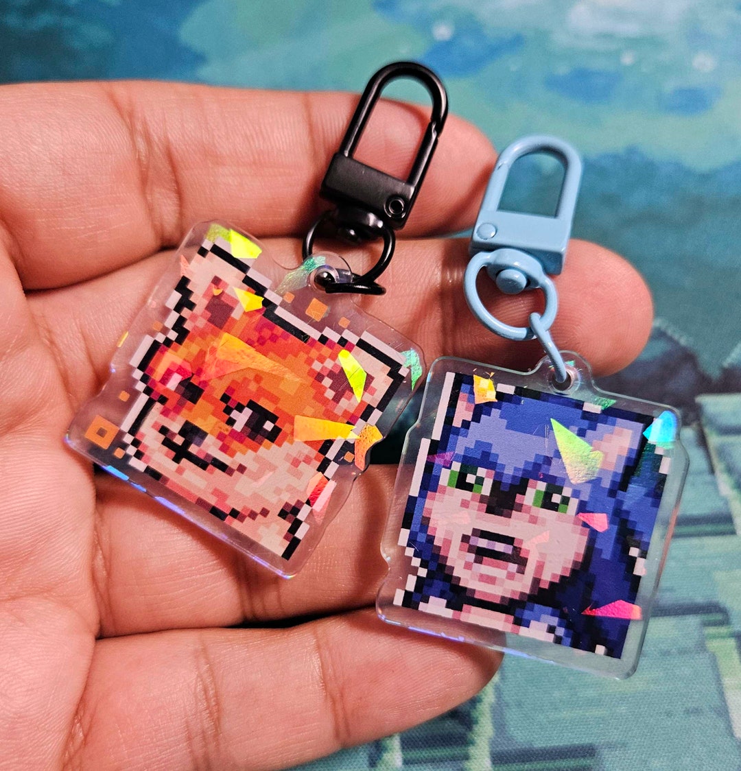Sonic and Tails Acrylic Charm Pixel Art | Double Sided Cracked ...
