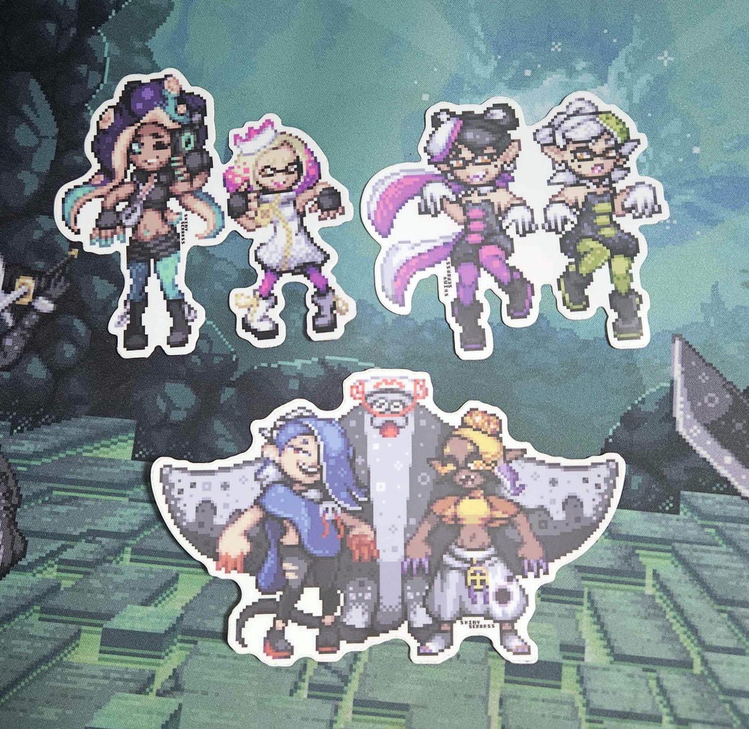 Splatoon off the Hook Deep Cut Squid Sisters Pixel Art Sticker | Matte ...