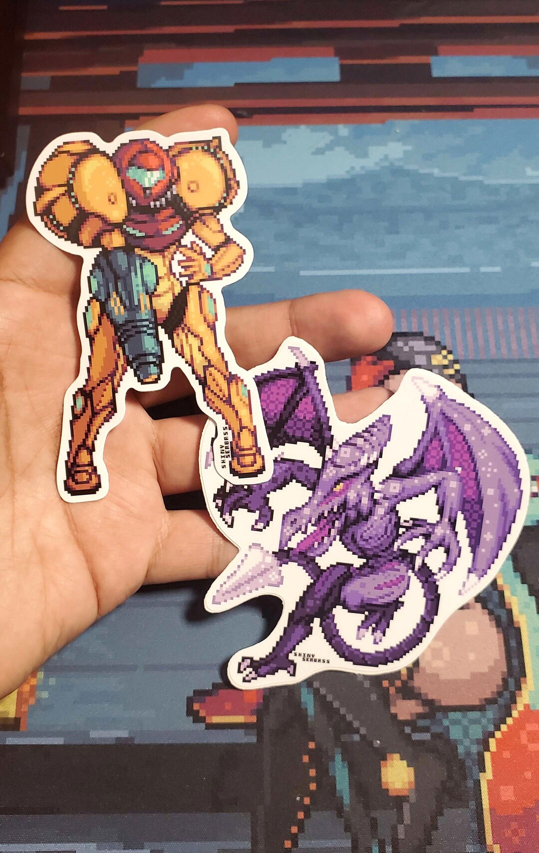 Samus Aran and Ridley Pixel Art Stickers Premium Matte Vinyl Stickers ...