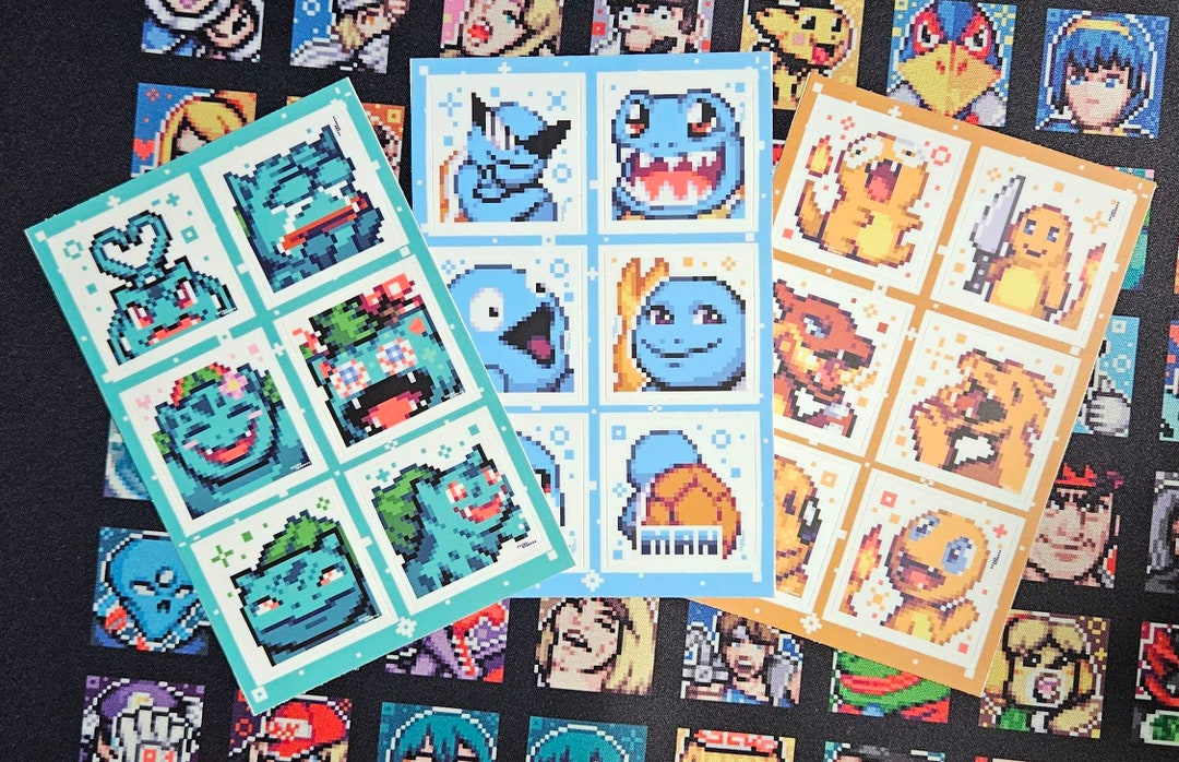 Pokemon Starter Pixel Art Sticker Sheets | Matte Vinyl Sticker Sheet ...