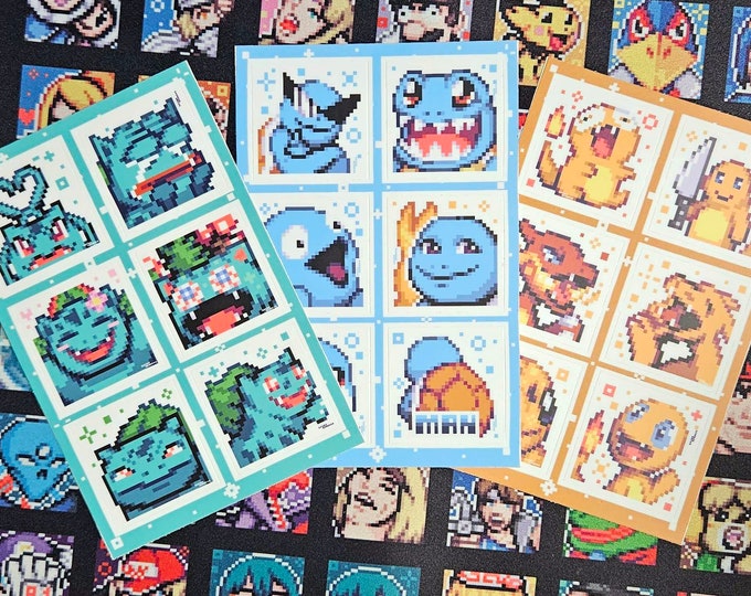 Pokemon Starter Pixel Art Sticker Sheets | Matte Vinyl Sticker Sheet ...