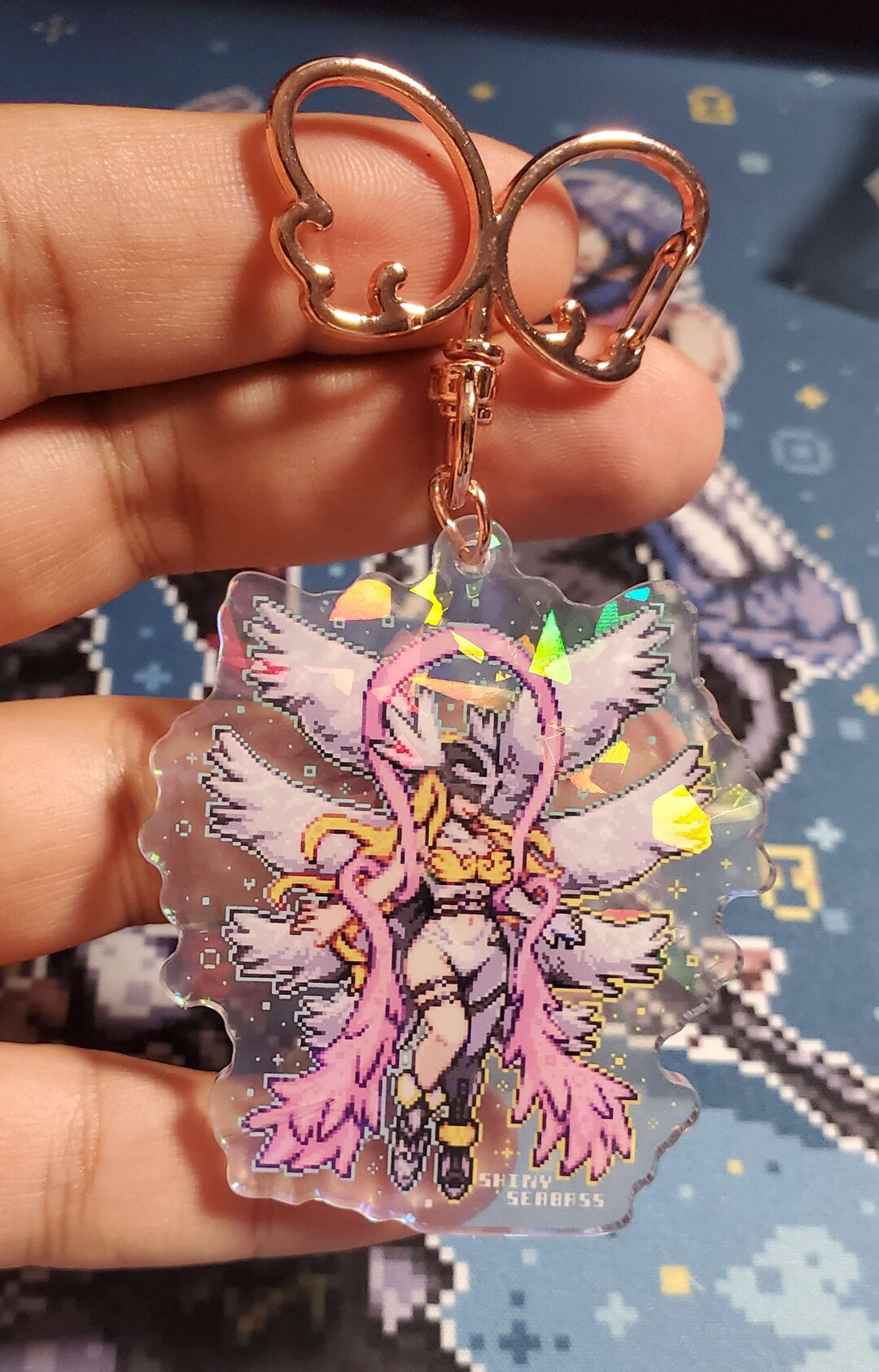 Angewomon Acrylic Charm Pixel Art Double Sided Cracked Holographic ...