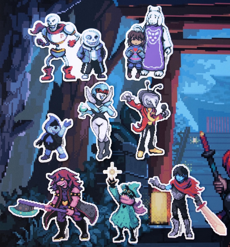 Deltarune Undertale Pixel Art Stickers | Susie Kris Lancer Ralsei Queen ...