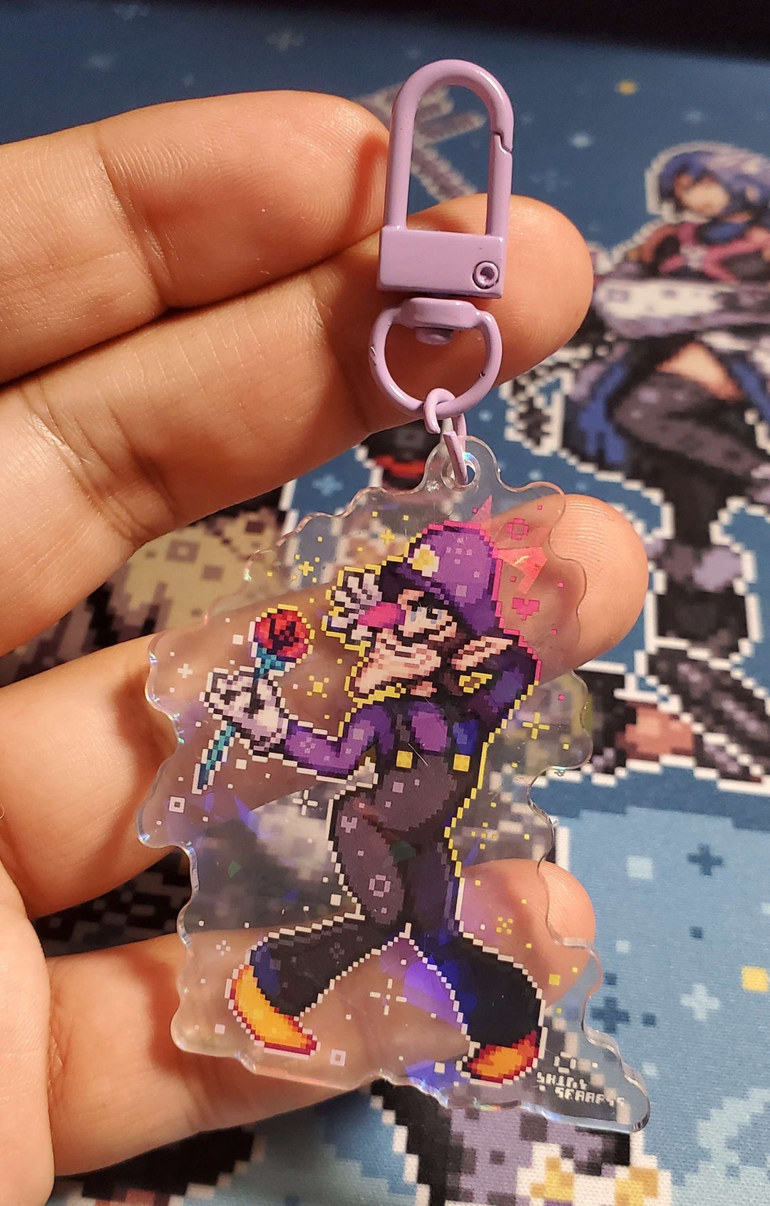 Waluigi Acrylic Charm Pixel Art | Double Sided Cracked Holographic ...