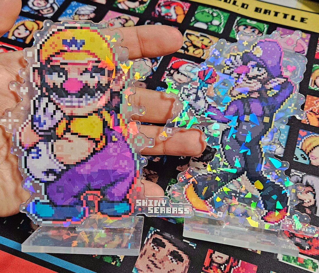 Waluigi and Wario Acrylic Standee Pixel Art | Double Sided Cracked ...