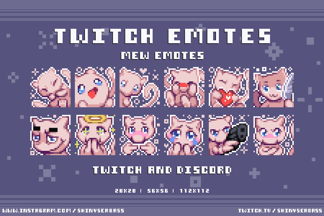 Mew Twitch Emote Set Bundle Pixel Art Emotes Twitch and Discord Ready ...