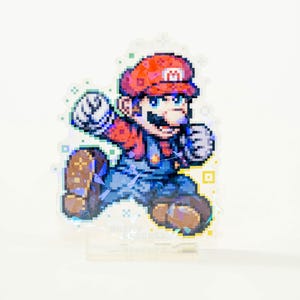 Mario Acrylic Standee Pixel Art | Double Sided Cracked Holographic ...