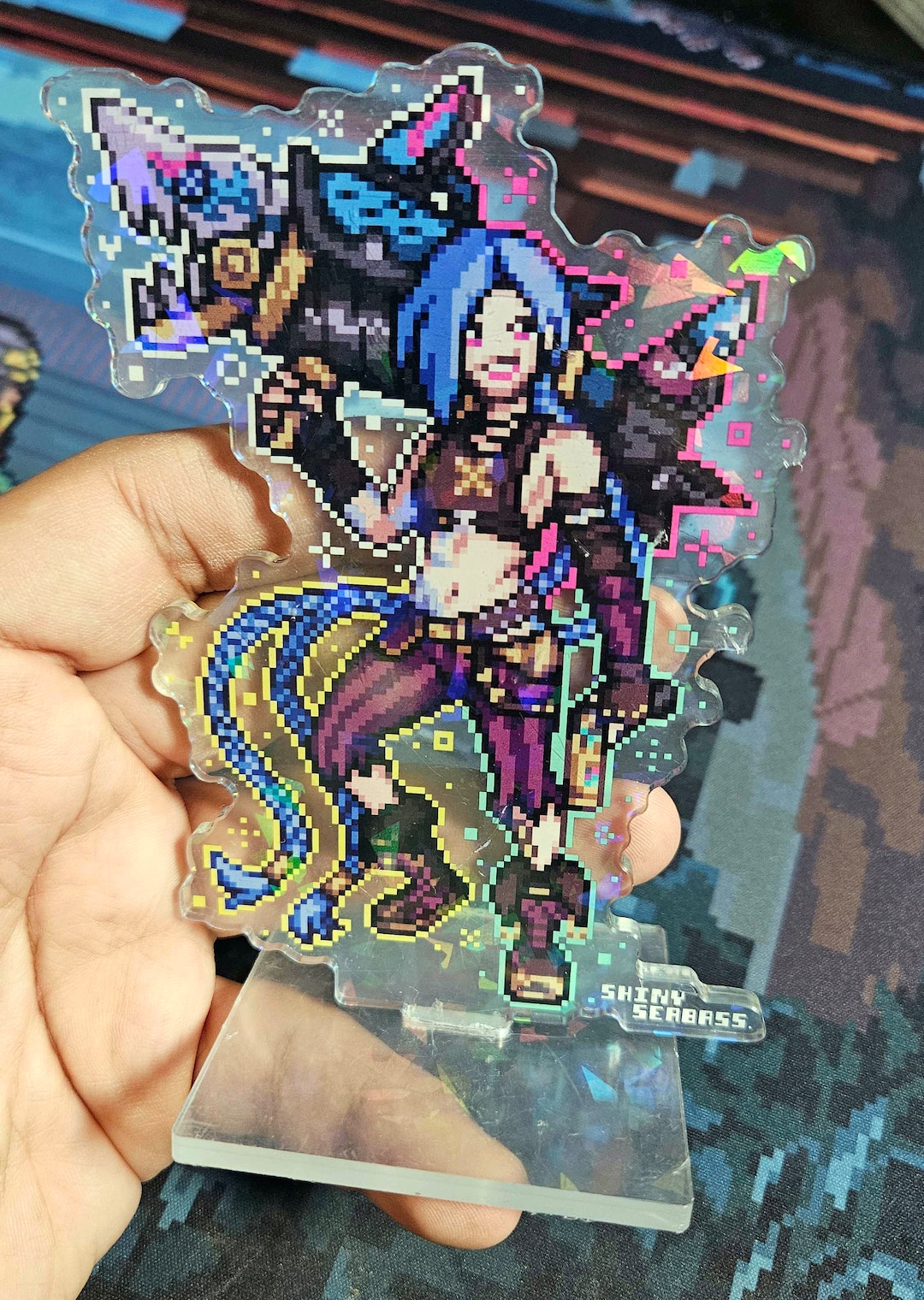 Jinx Arcane Acrylic Standee Pixel Art Double Sided Cracked Holographic League of Legends - Etsy