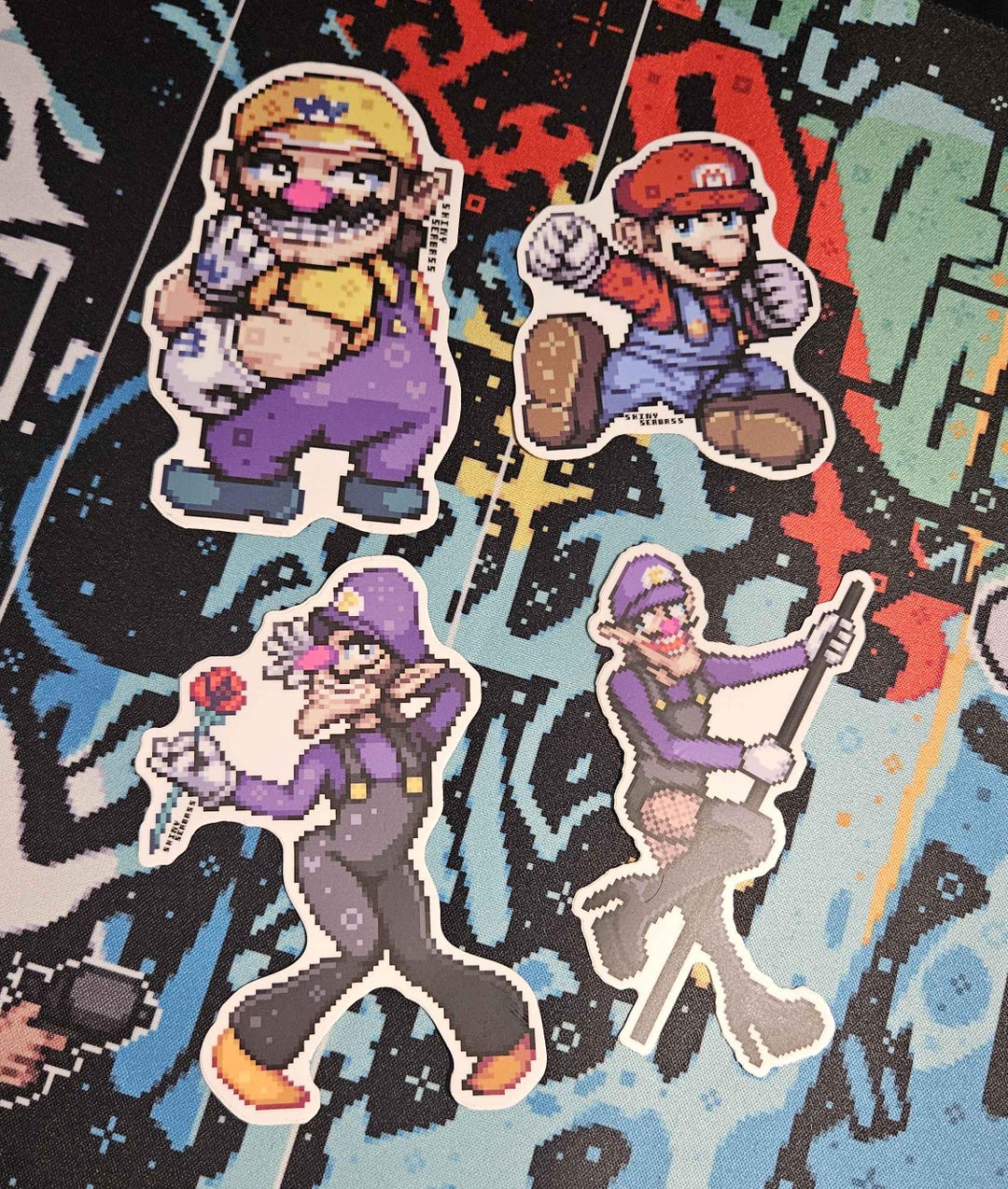 Waluigi Mario Wario Waluigi Pole Pixel Art Stickers | Premium Matte ...