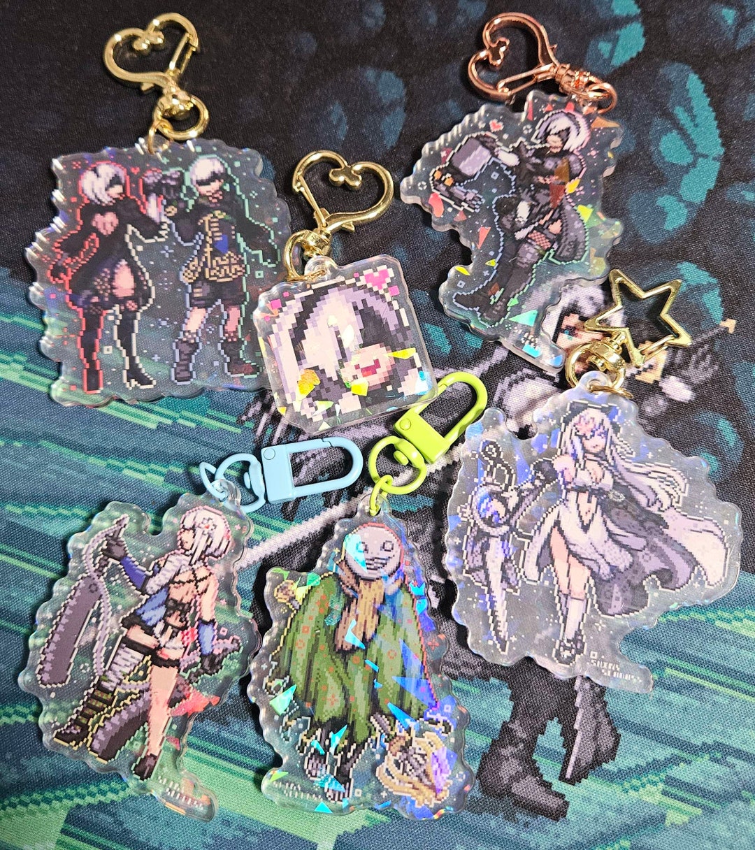 Nier 2B 9S Kaine Emil Zero Acrylic Charm Pixel Art | Double Sided ...
