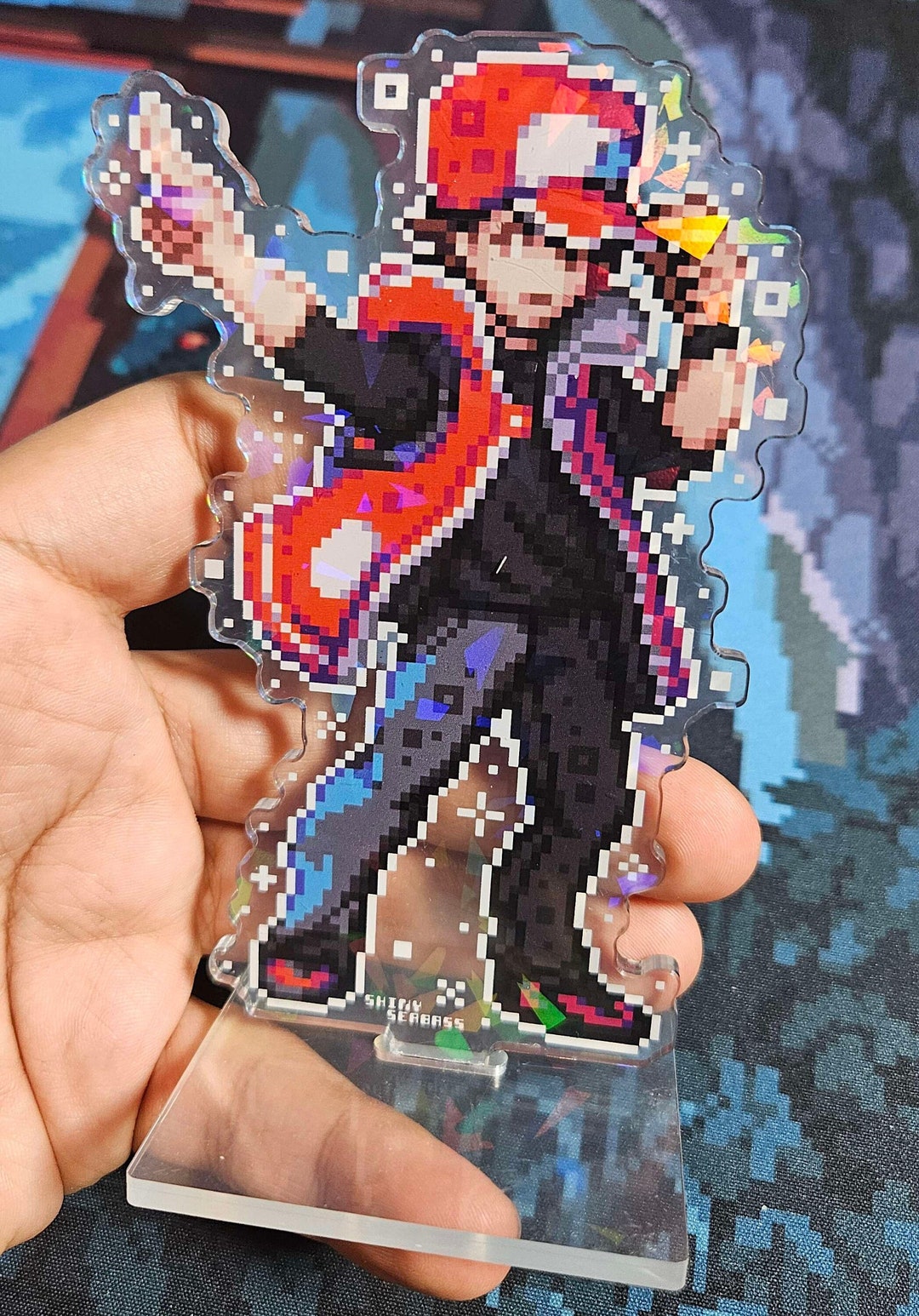 Trainer Red Acrylic Standee Pixel Art Double Sided Cracked Holographic Pokemon - Etsy