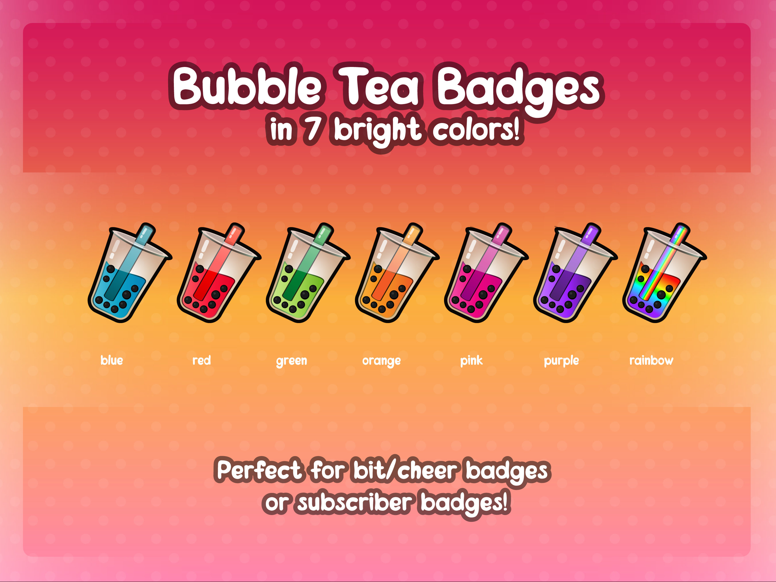 Rainbow Bubble Tea Bit/cheer or Sub Badges for Twitch Stream, Colorful ...