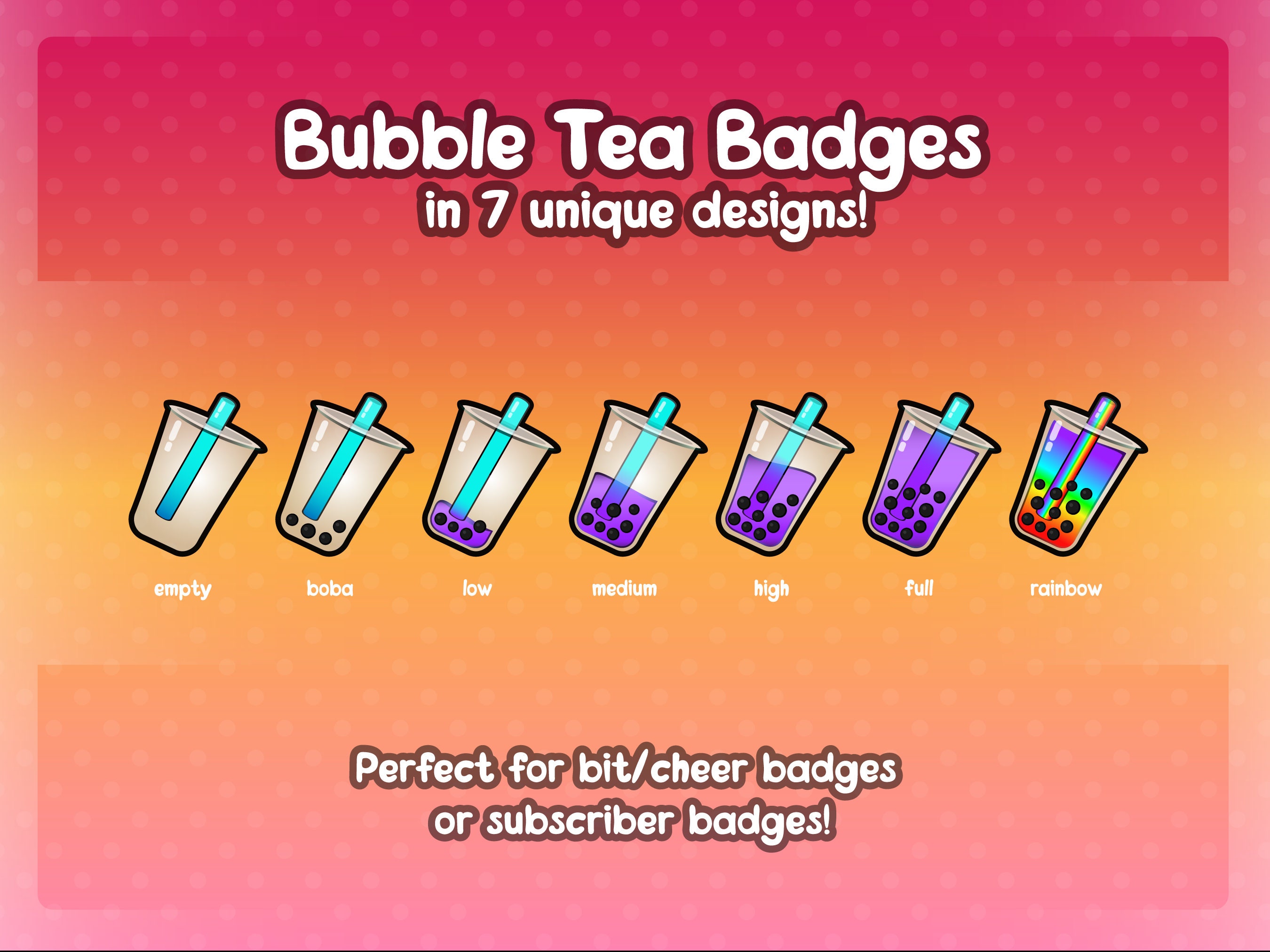 Bubble Tea Badges, Bit/cheer or Sub Badge for Twitch Stream, Cute Boba ...