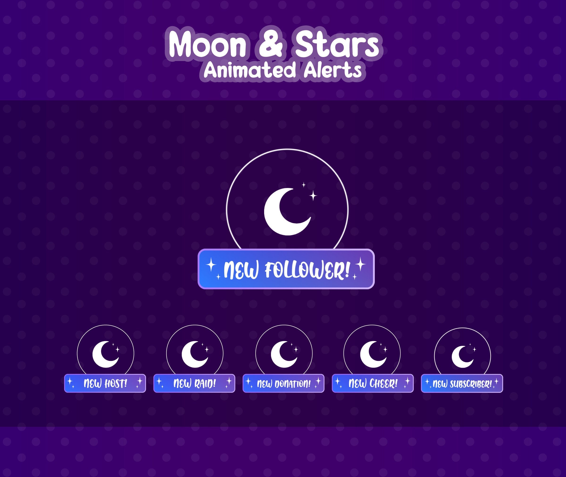 Moon and Stars ANIMATED Alerts, Cute Stream Alerts, Magical Witchy ...