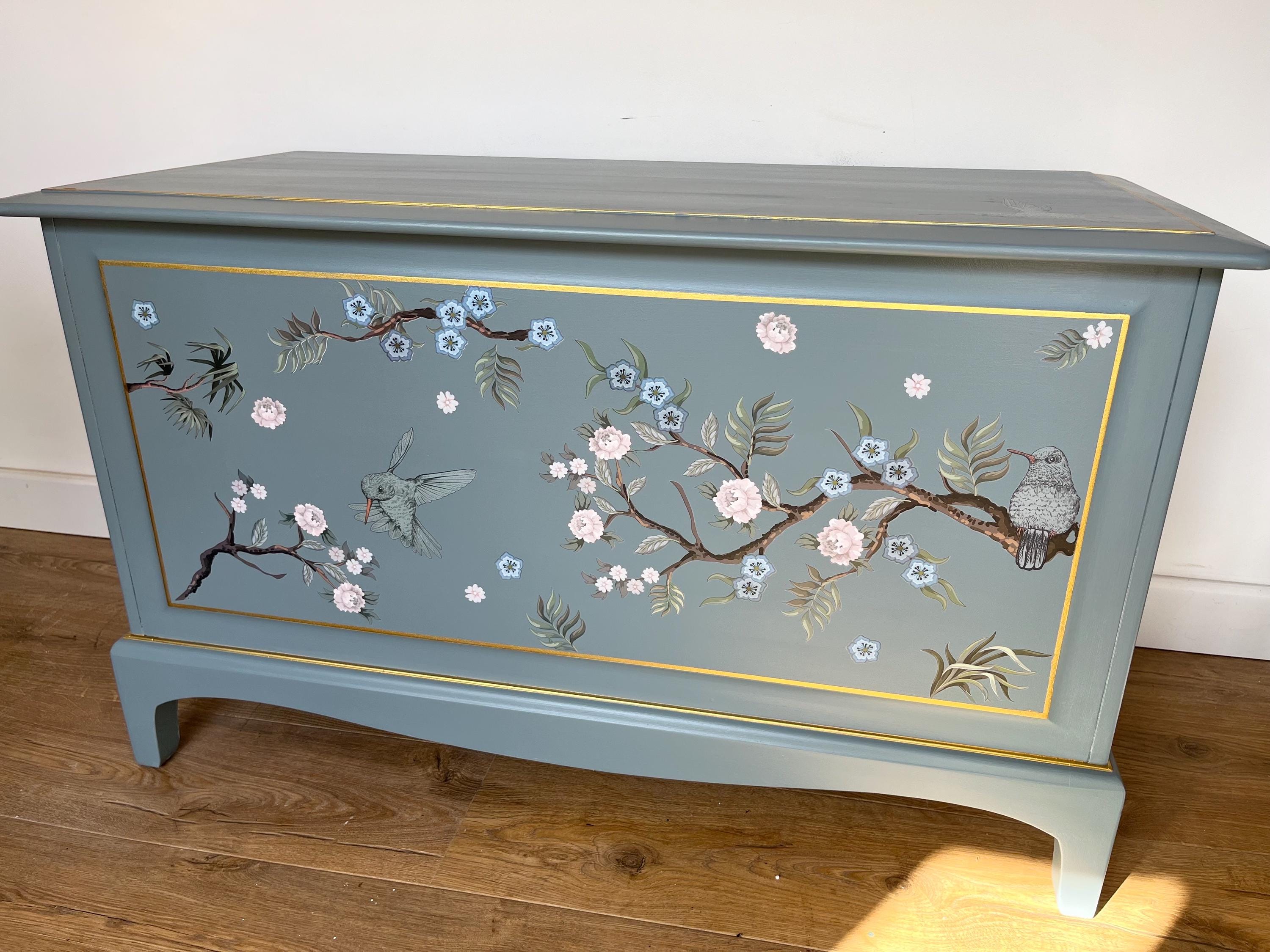 SOLD Stag Blanket Box Dusky Blue With Birds - Etsy
