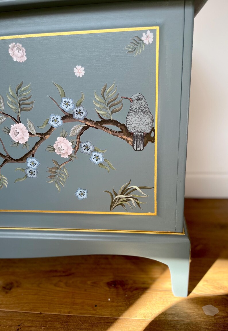 SOLD Stag Blanket Box Dusky Blue With Birds - Etsy