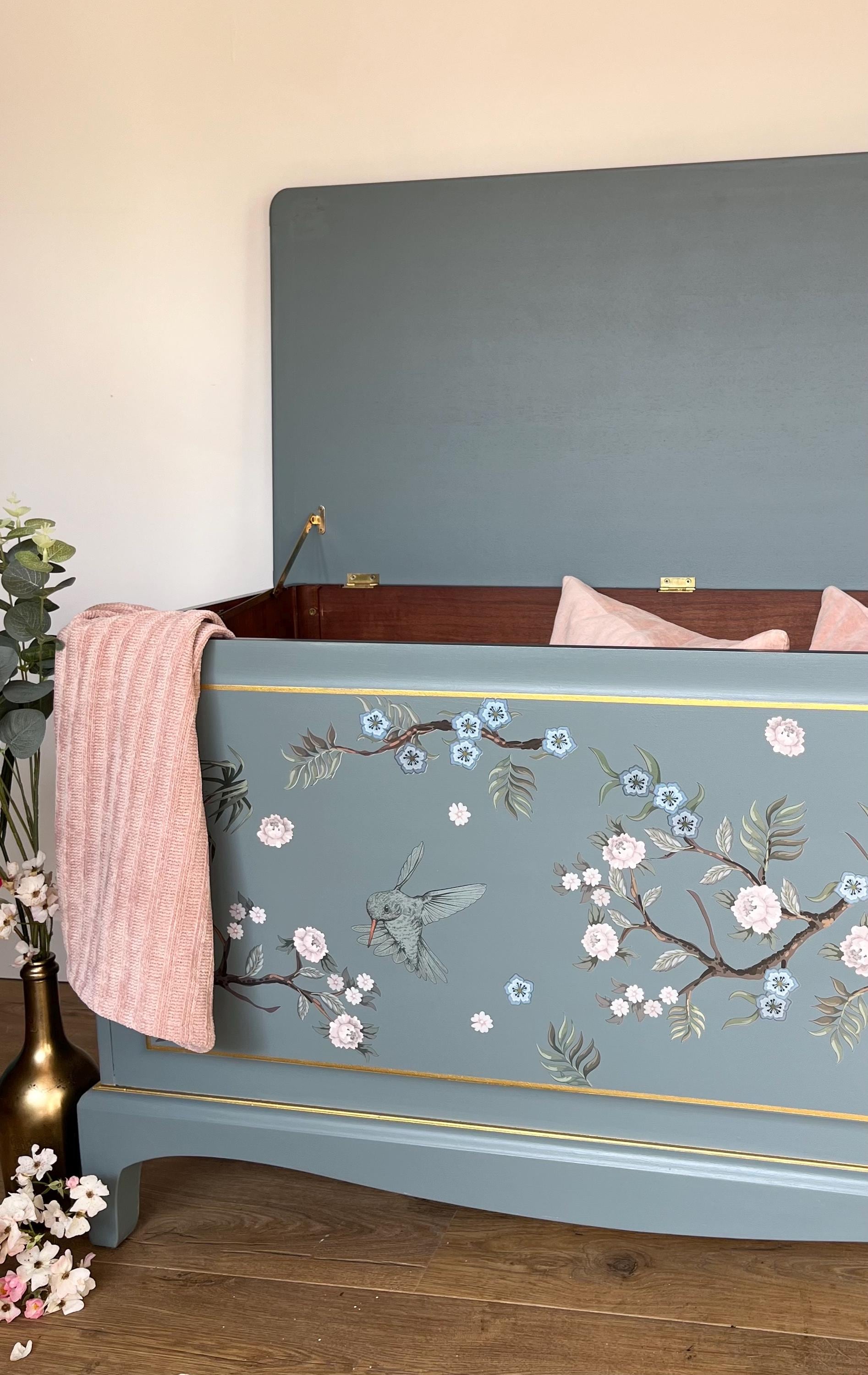 SOLD Stag Blanket Box Dusky Blue With Birds - Etsy