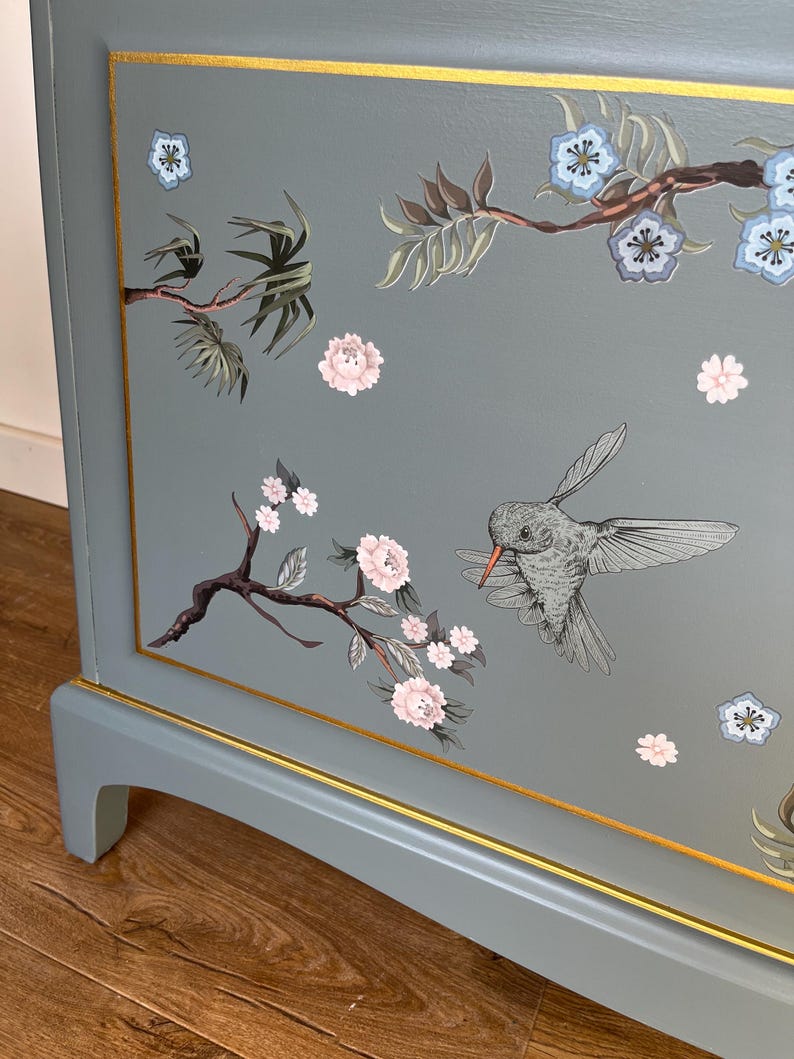 SOLD Stag Blanket Box Dusky Blue With Birds - Etsy