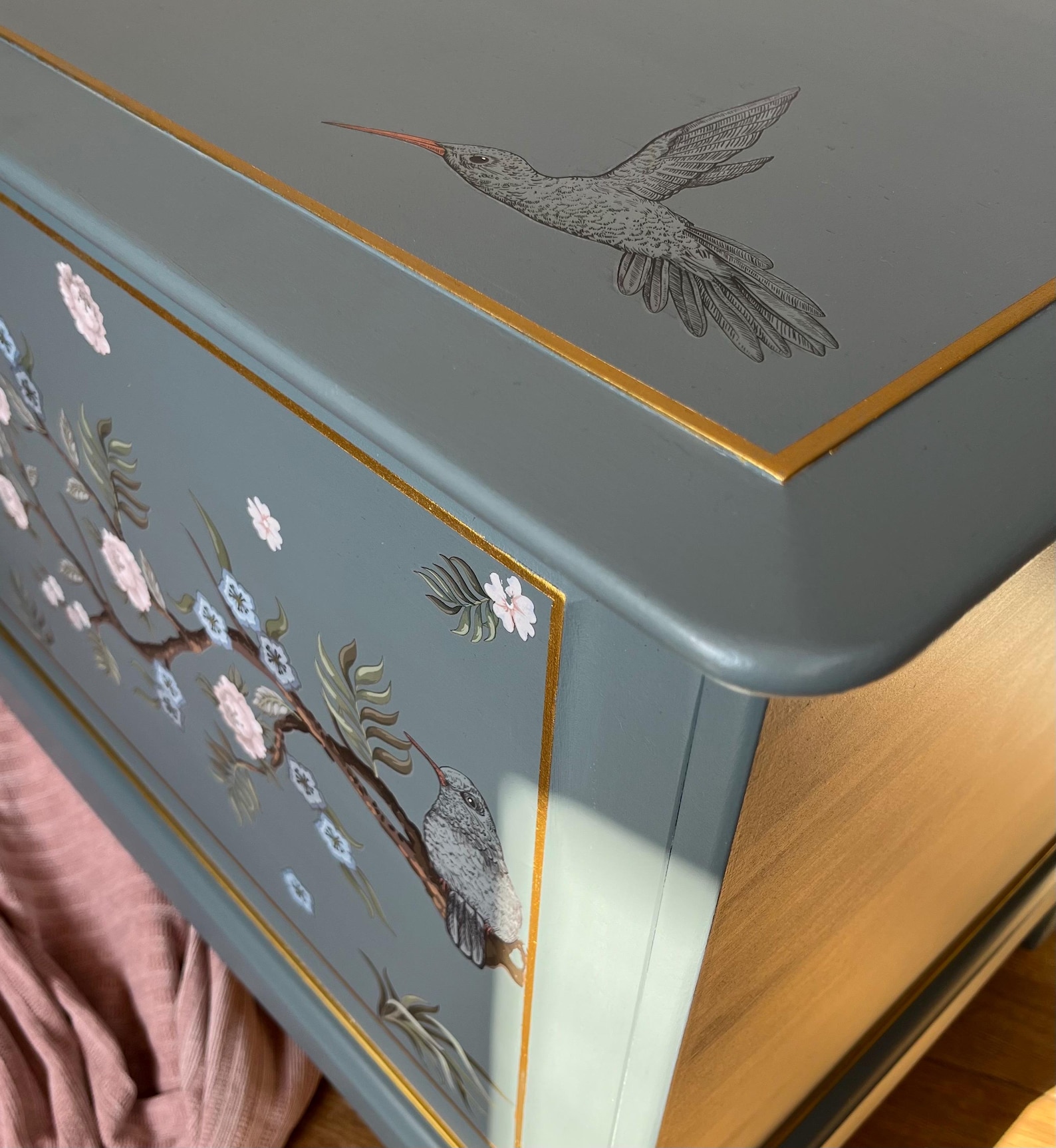 SOLD Stag Blanket Box Dusky Blue With Birds - Etsy