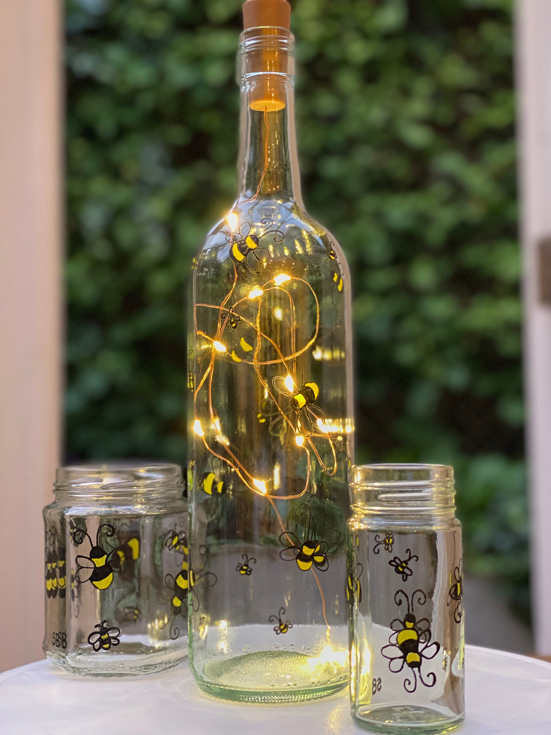 Bumble Bee Light up Bottle, Upcycled Home Decor, Hand Painted Bottle ...