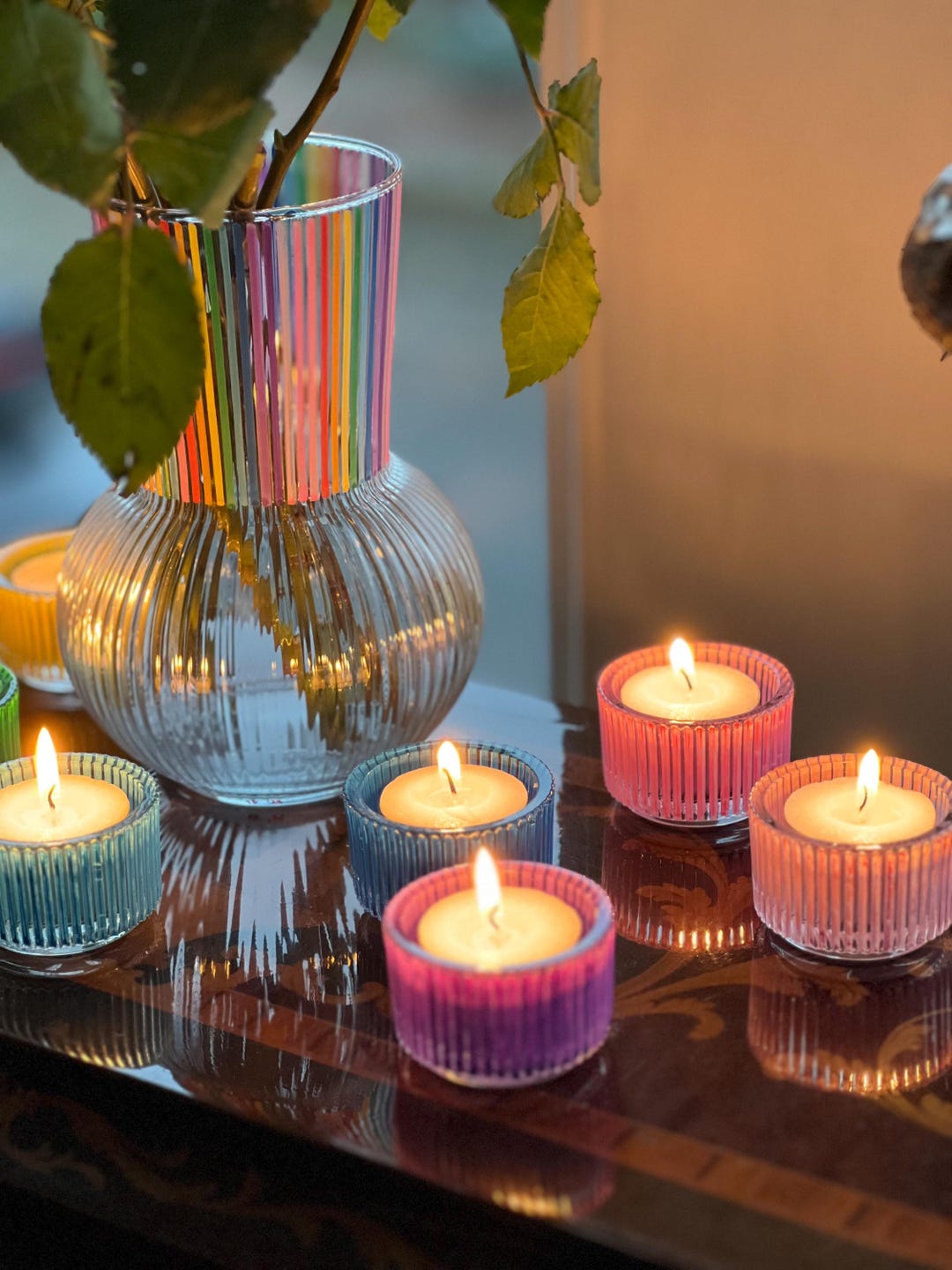 Hand Painted Rainbow Tealight Holders - Etsy