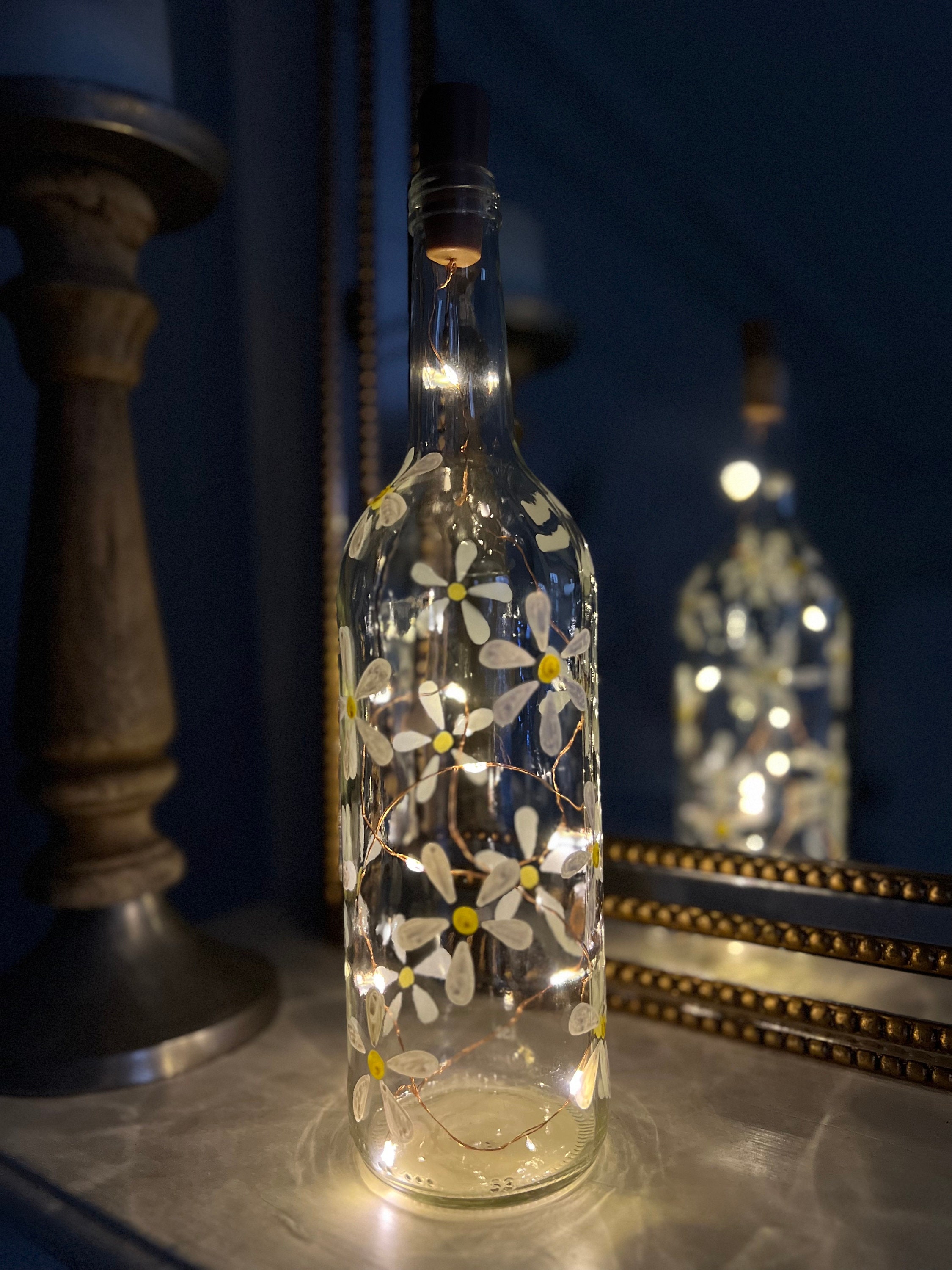 Daisy Flowers Light up Bottle, Hand Painted, Up-cycled Home Decor ...