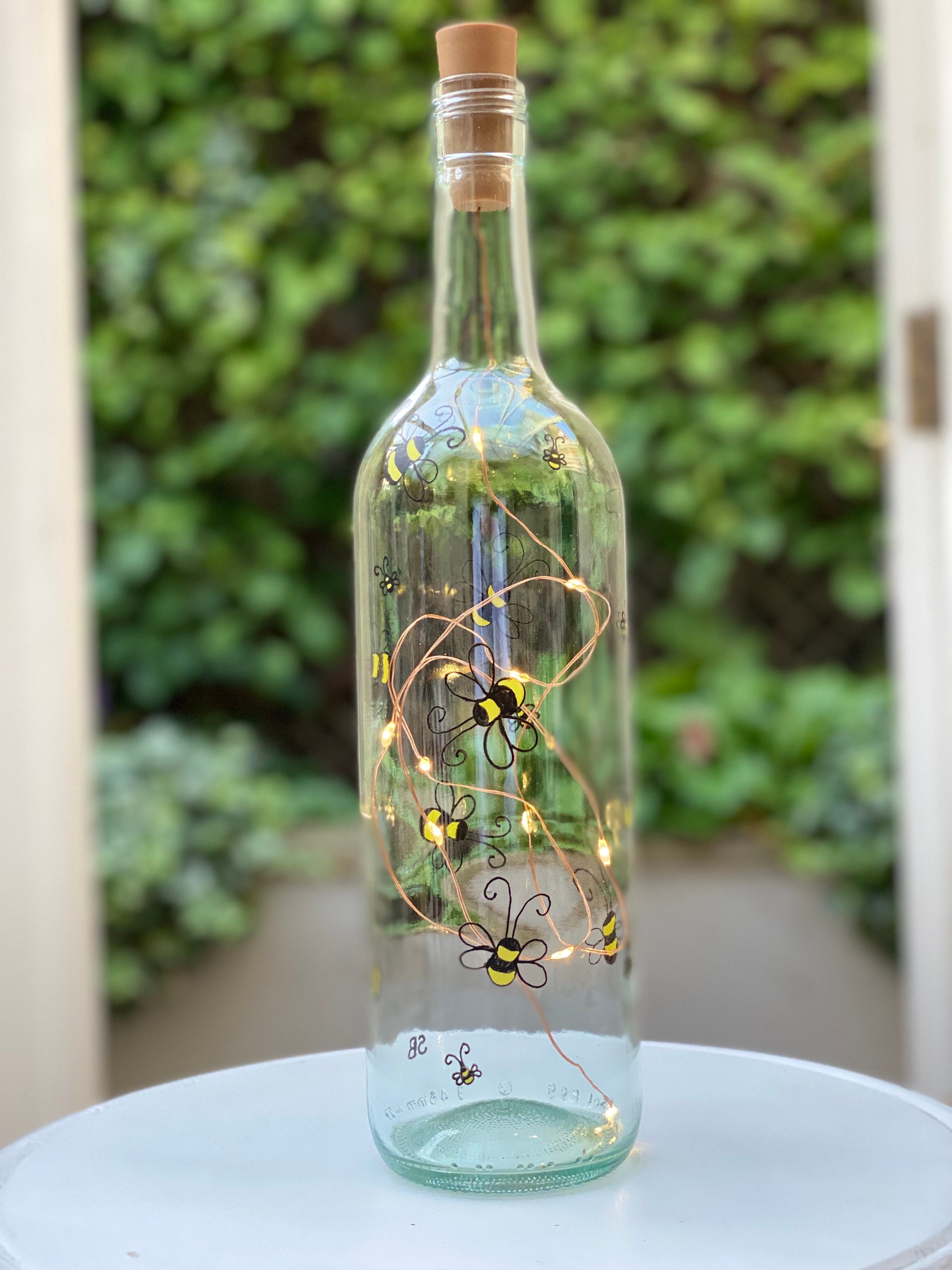 Bumble Bee Light up Bottle, Upcycled Home Decor, Hand Painted Bottle ...