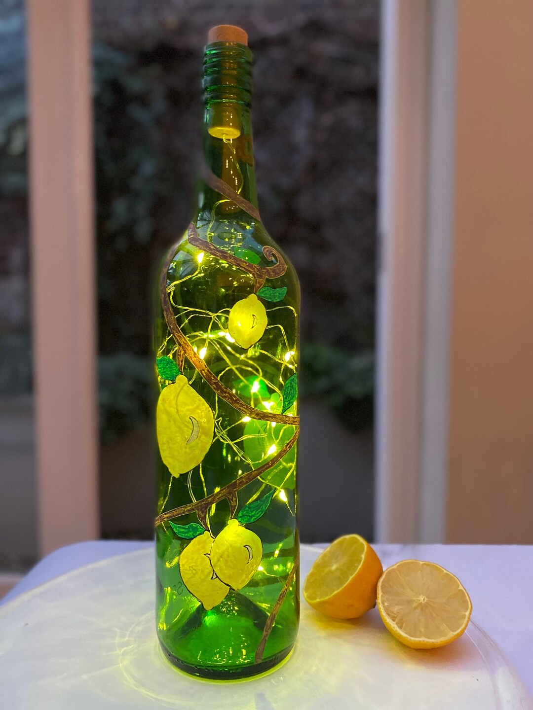 Hand-painted Lemon Light-up Bottle – Upcycled Kitchen Decor, Citrus ...