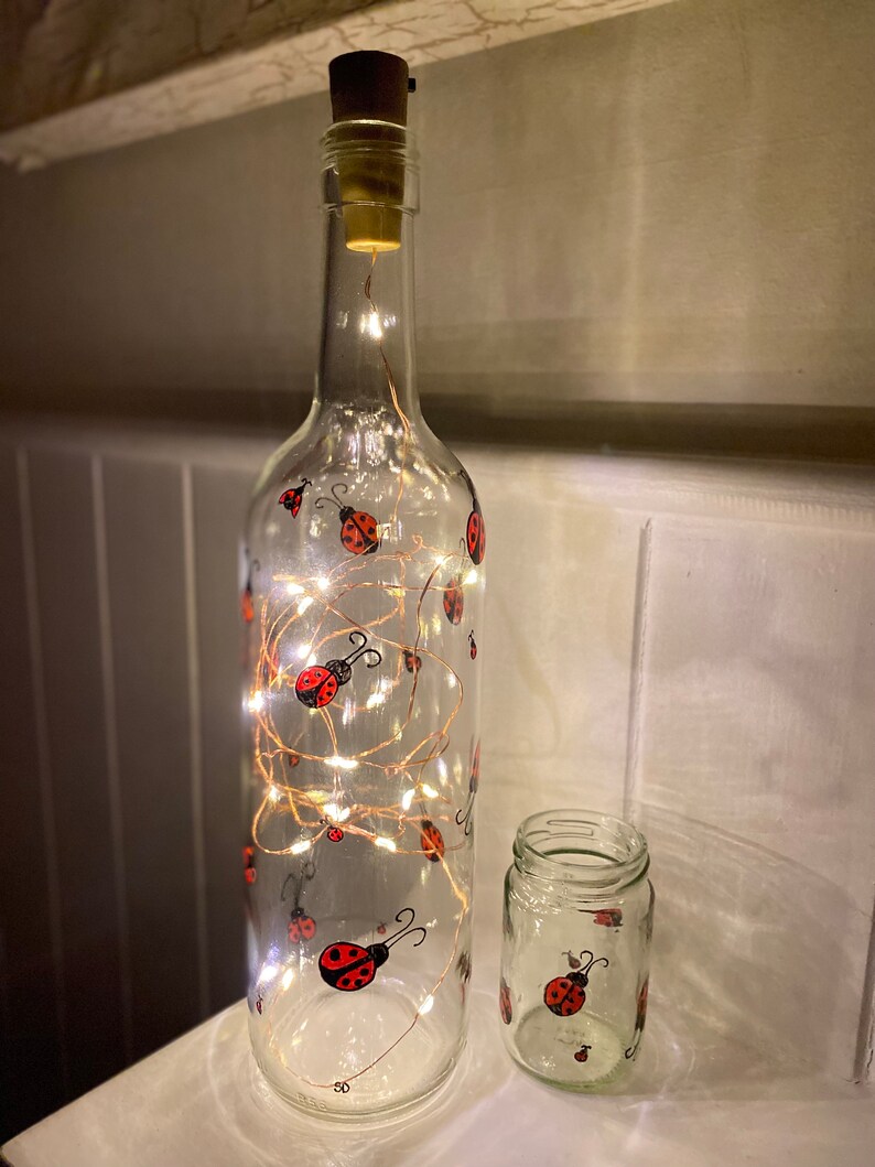 Ladybug Light up Bottle Upcycled Home Decor Hand Painted - Etsy