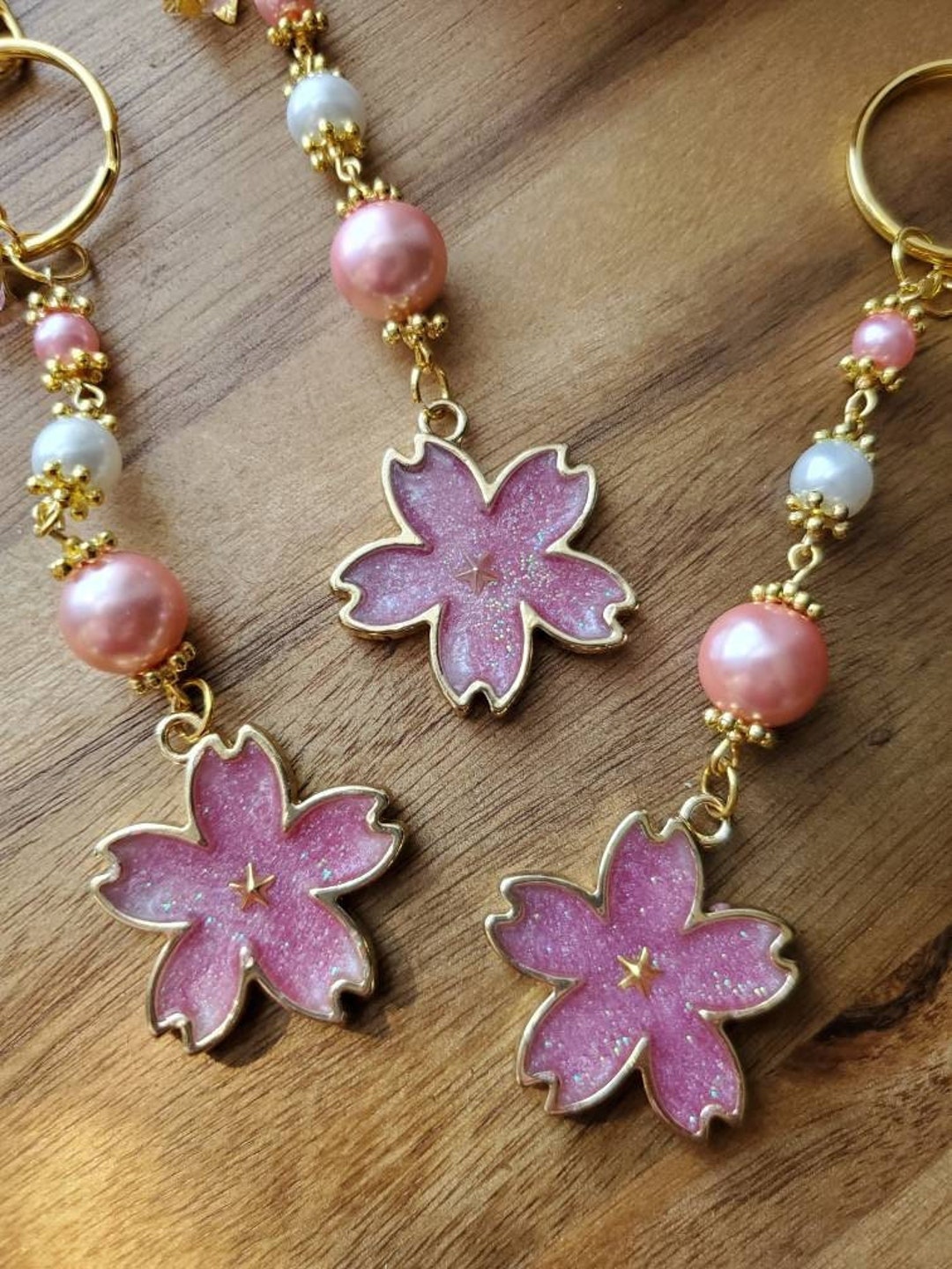 Pink Cherry Blossom Keychain - Etsy