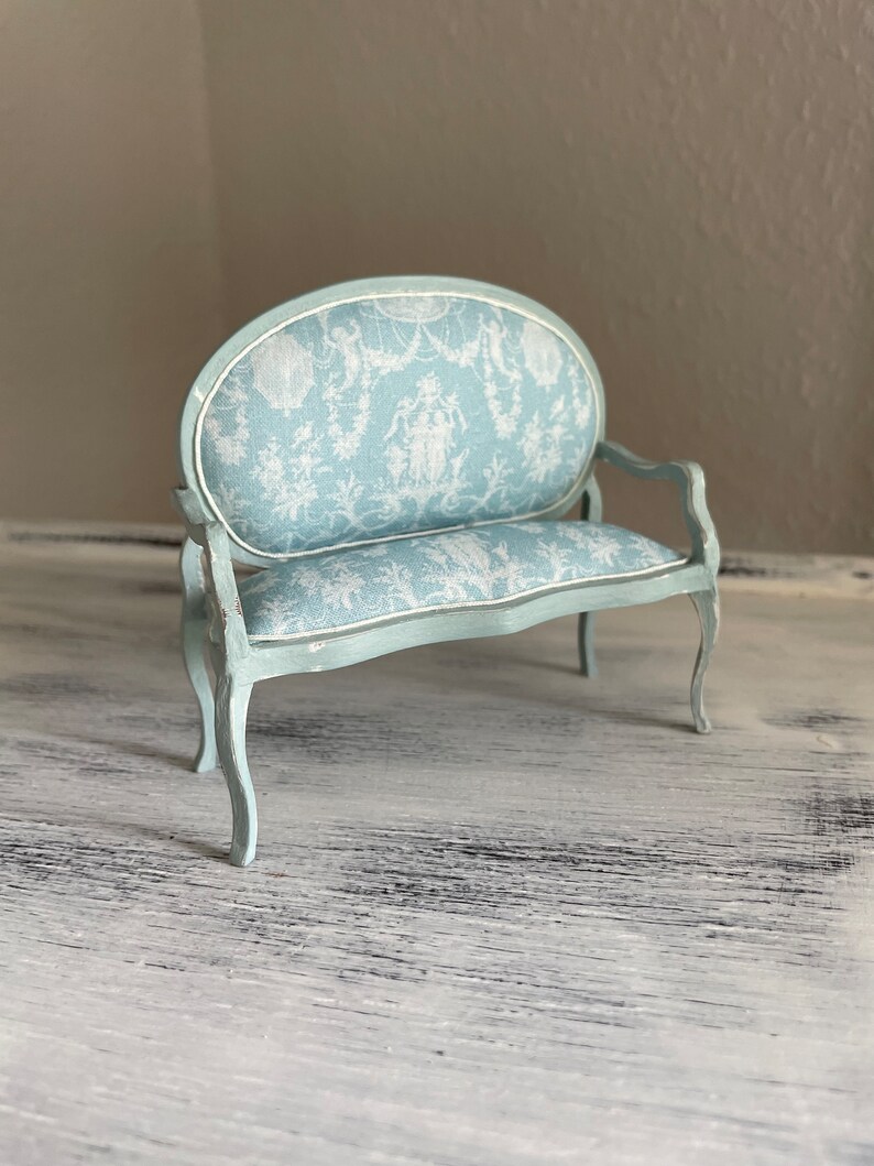 Miniature Pastel Blue Shabby Chic Sofa . French Dollhouse Furniture ...