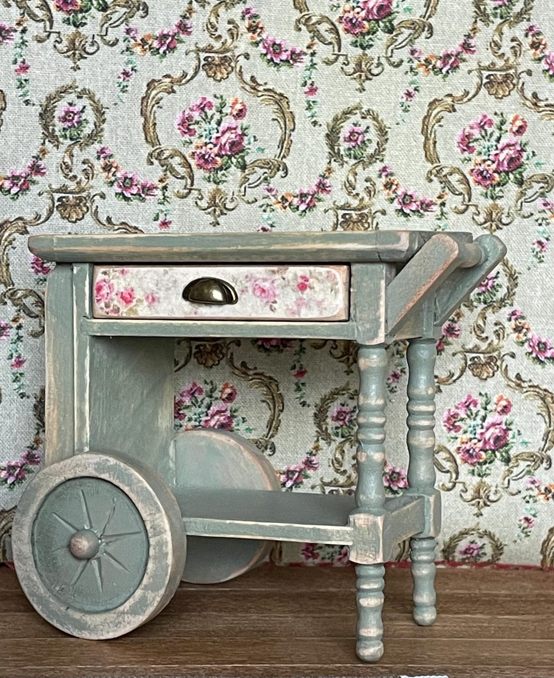 Miniature Tea Trolley or Bar Cart , Serving Table 1:12 Scale . Shabby ...