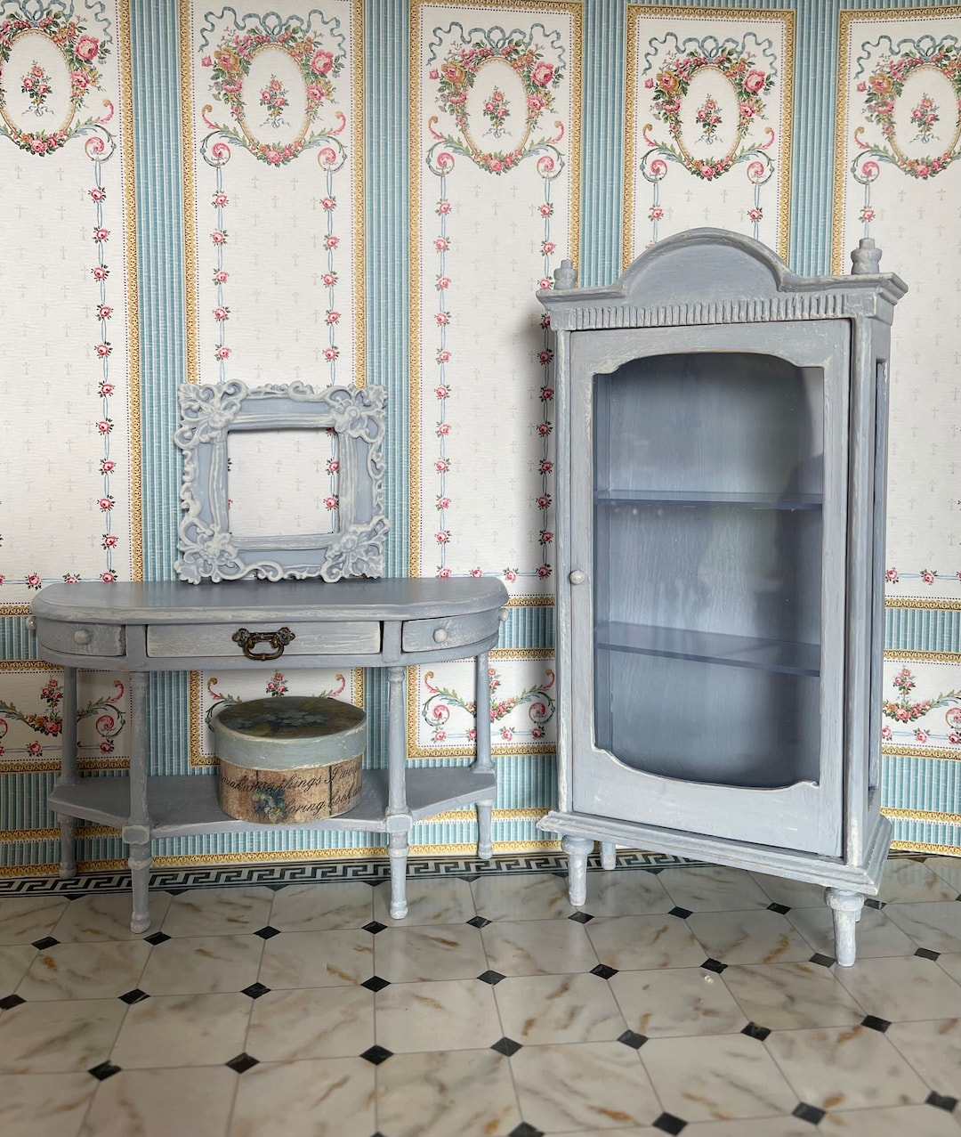 Miniature Light Blue Sideboard . Artisan Dollhouse Dining Room ...