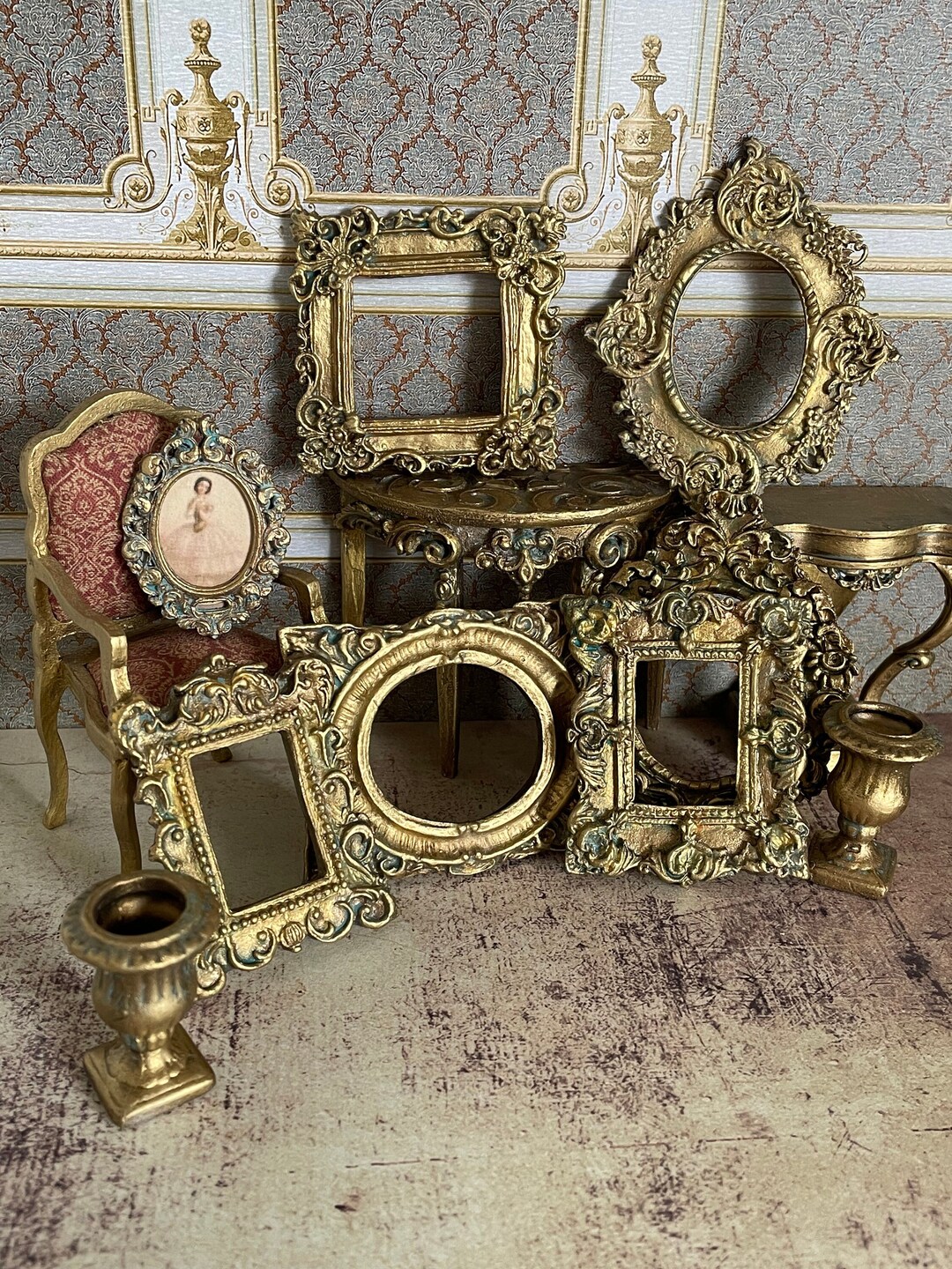Miniature Antique Gold Frame. Hand Painted - Picture Frame- Mirror ...