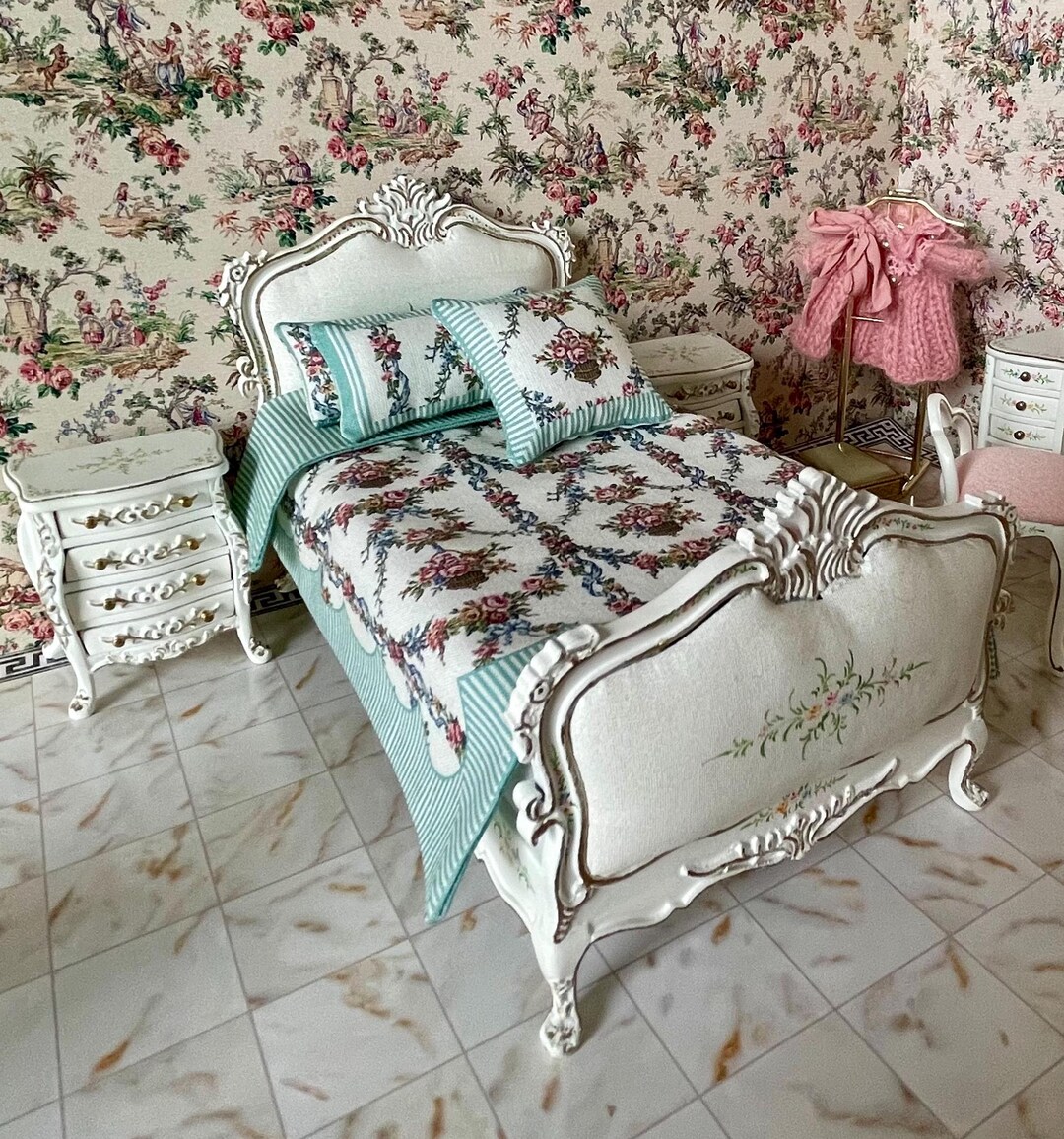 Miniature Dollhouse Bed . Miniature French Furniture of the Louis XV ...