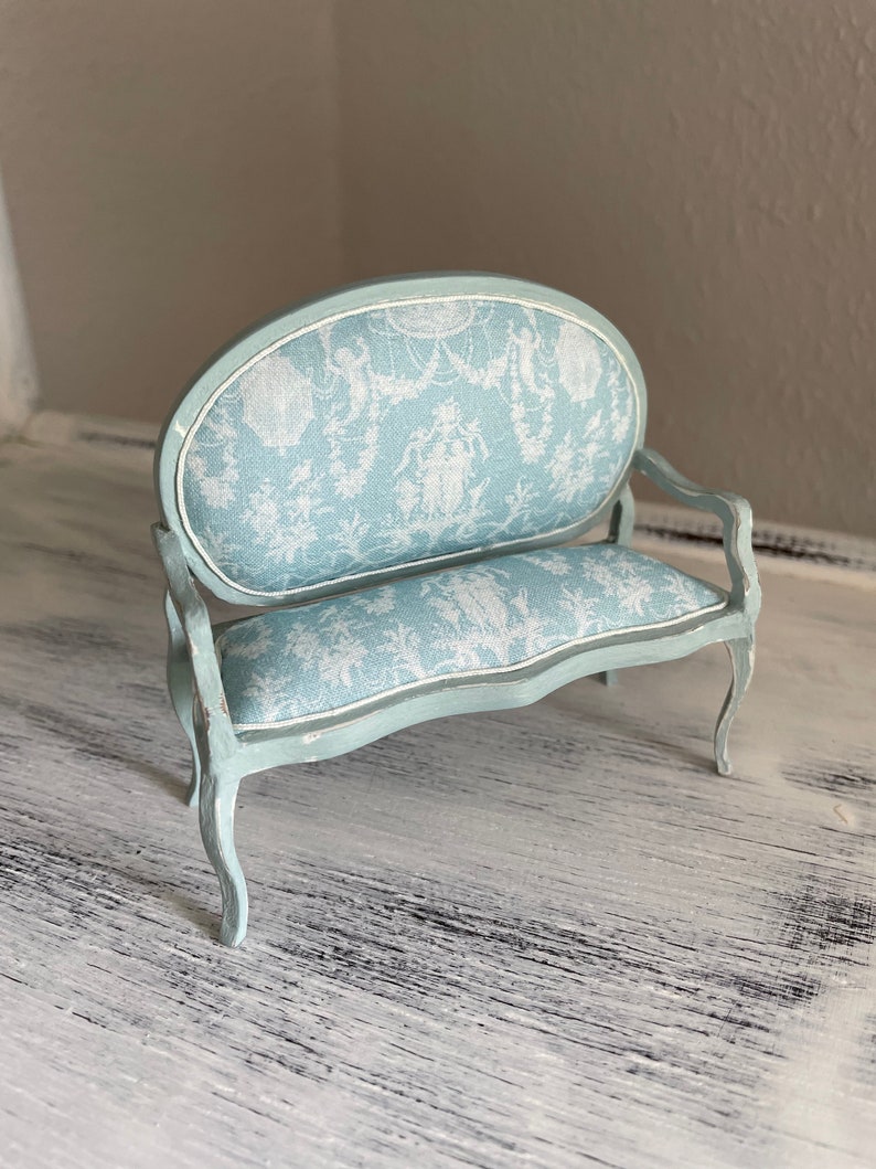 Miniature Pastel Blue Shabby Chic Sofa . French Dollhouse Furniture ...