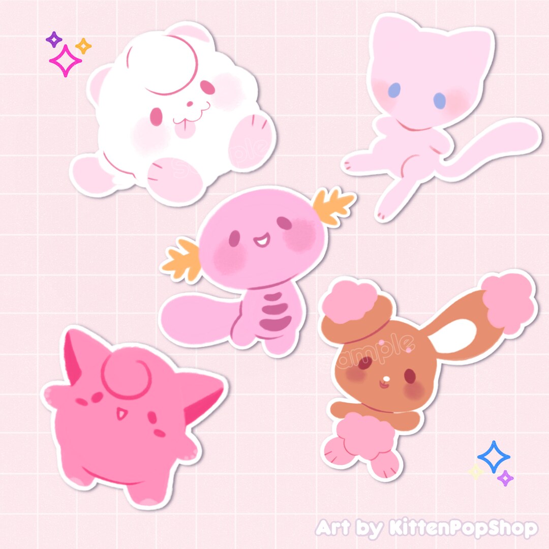 Pink Pokemon Bundle of Stickers Mew Buneary Swirlix - Etsy