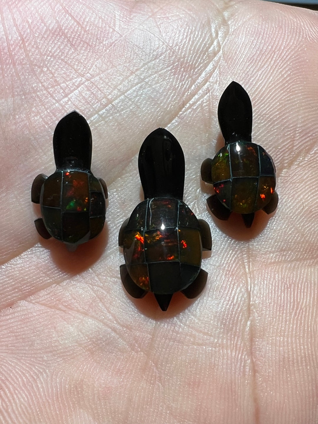 Amazing Set of Obsidian Turtles With Fire Opals AAA Quality - Etsy