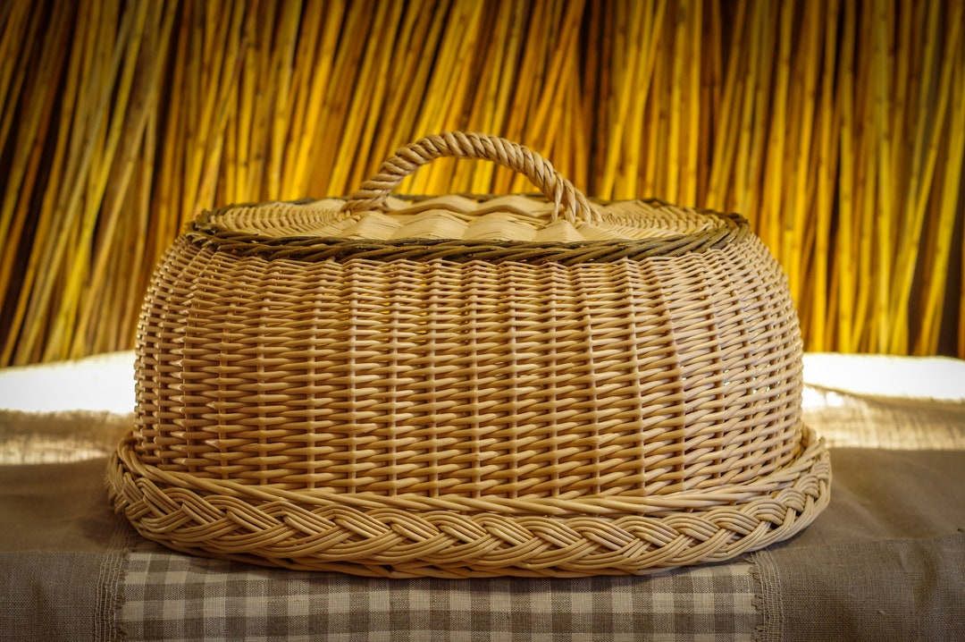 Willow Bread Basket, Woven Serving , Tray With Lid - Etsy