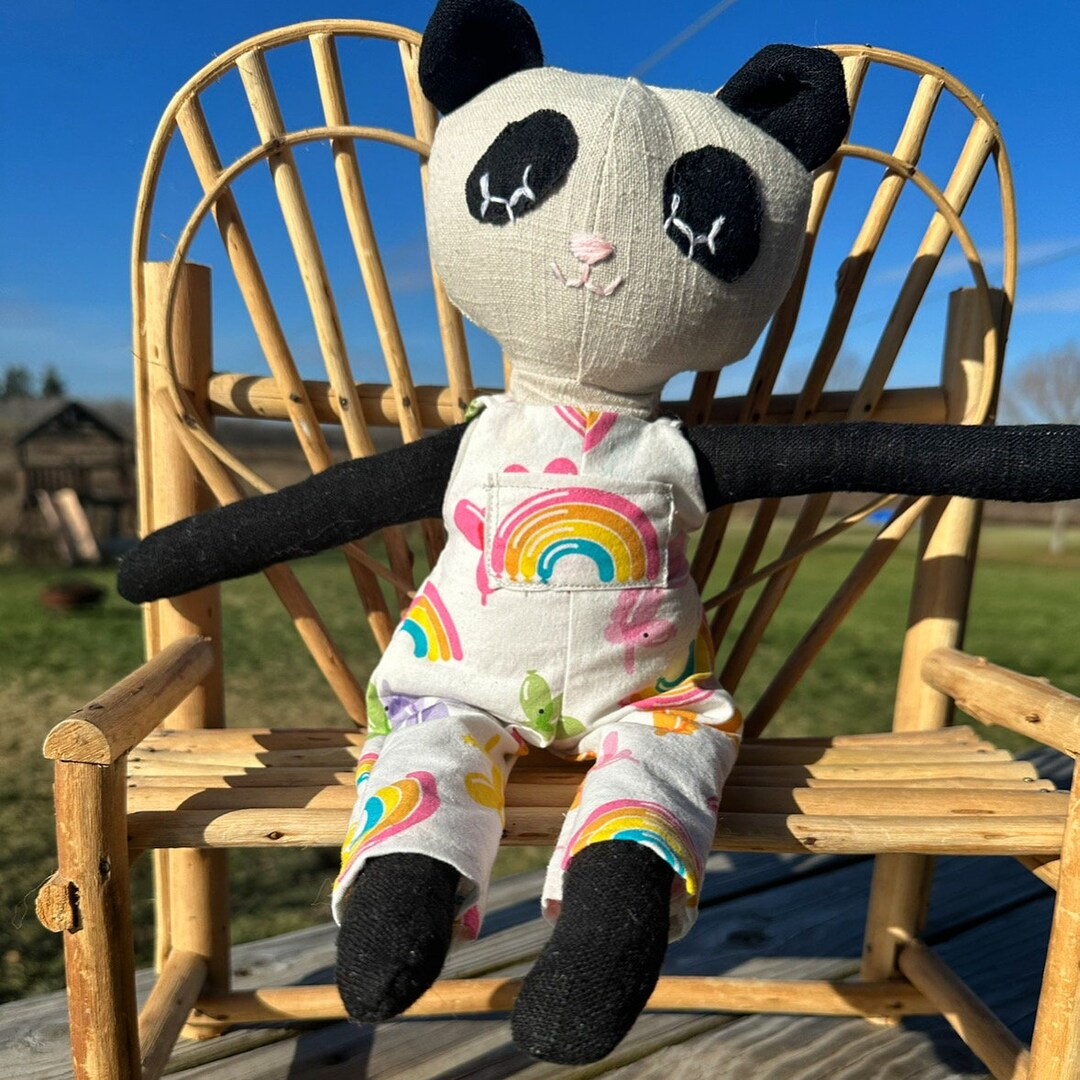 Stuffed Animal Heirloom Panda Rainbow Sustainable Keepsake Handmade Plush Perfect Baby's First ...