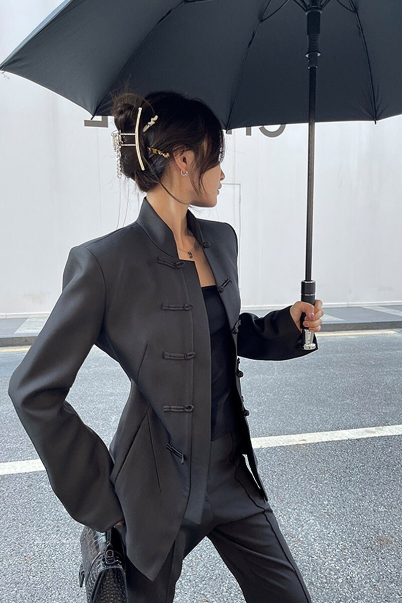 Mandarin Blazer Little Black Matte Timeless Jacket | Etsy