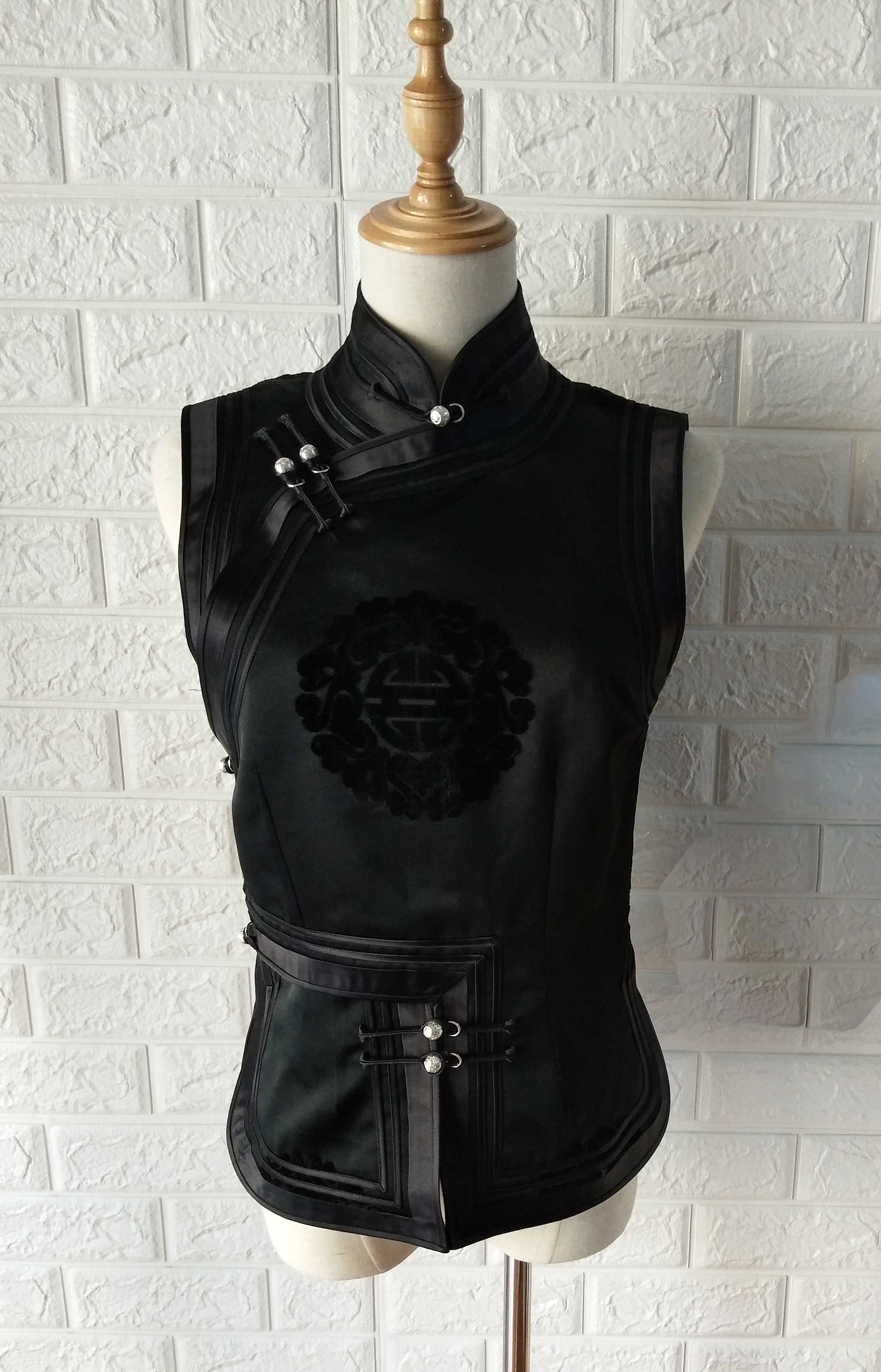 Mongolian Vest tailor-made Navy / Black Brocade Blue | Etsy