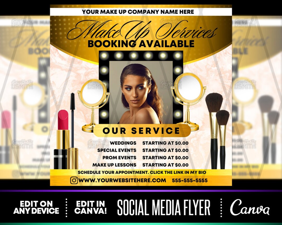 Make up Service Canva Template, Make up Flyer, Premade Flyer, Make up ...