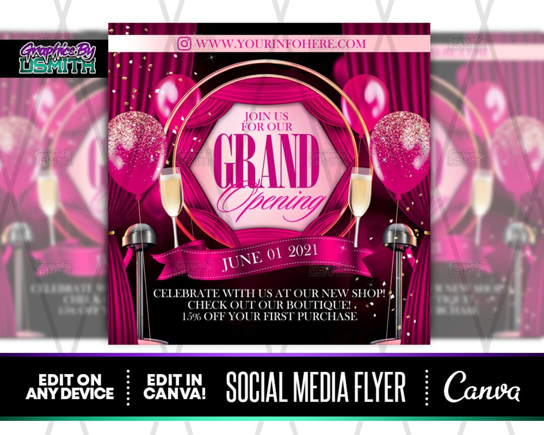 DIY Grand Opening Pink Carpet Canva Template, Premade Templates, Social ...