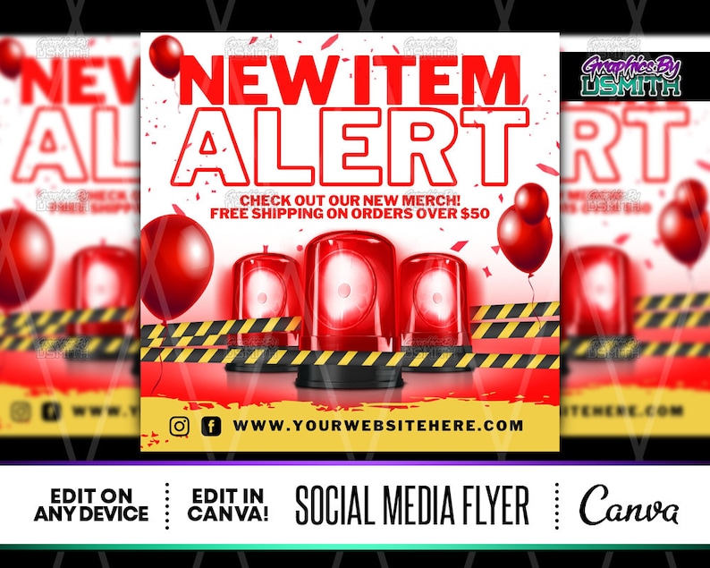 DIY New Item Alert Red Canva Template, Premade Flyers, Social Media ...