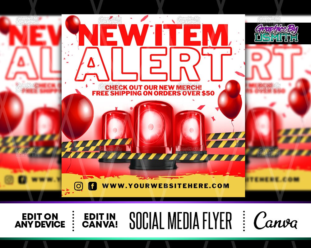 DIY New Item Alert Red Canva Template, Premade Flyers, Social Media ...